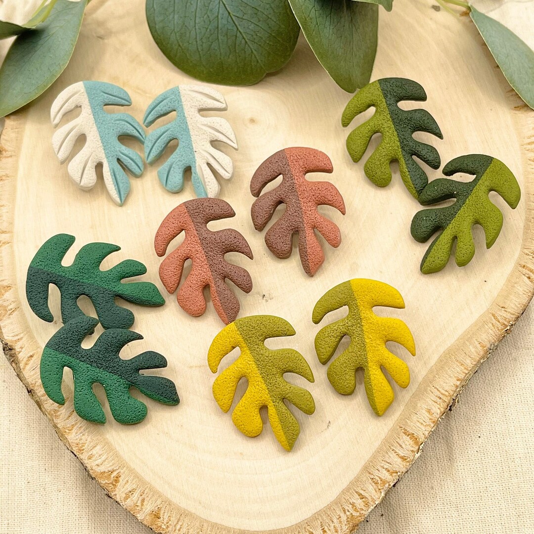 Two Tone Monstera Deliciousa Colorful Botanical Plant Leaf Stud ...