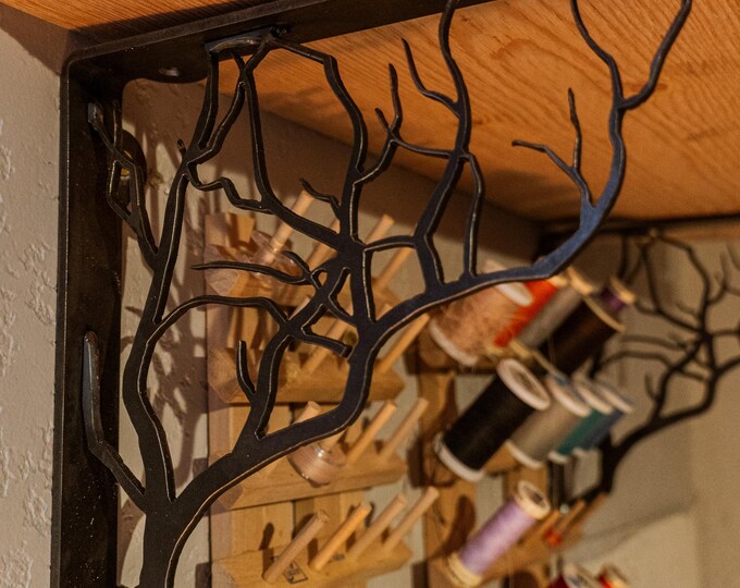 Metal Shelf Brackets, Tree Branch Brackets, Farmhouse Shelf Bracket ...