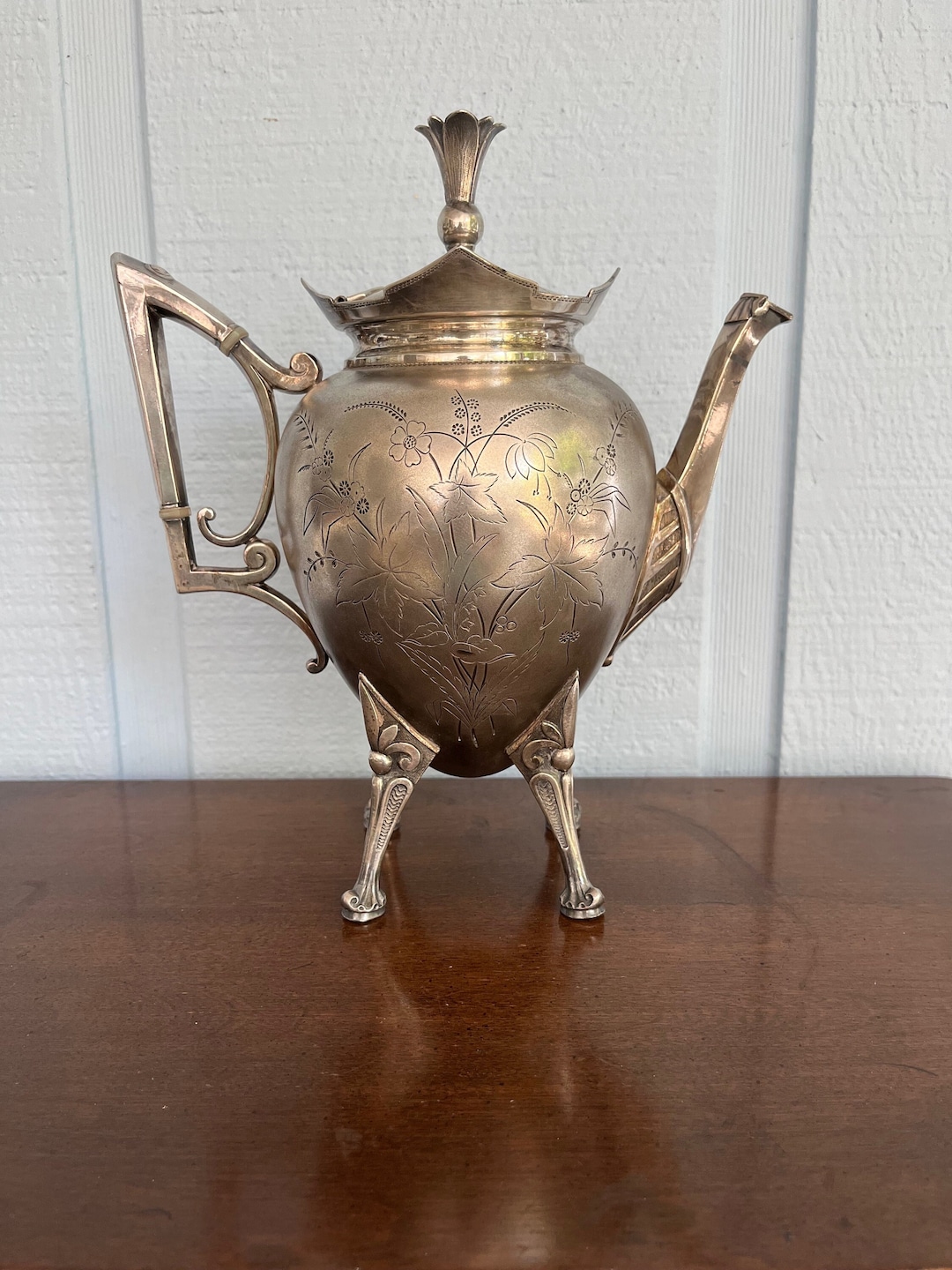 Antique Tea Kettle-silver Plated Coffee/tea Pot-pomegranate Finial ...