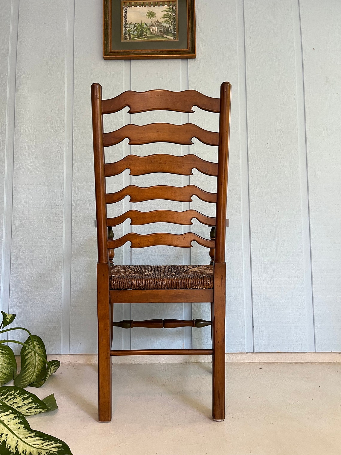 Rare Find English Wavy Ladder Back Armchair-brown&green Dining Chair ...