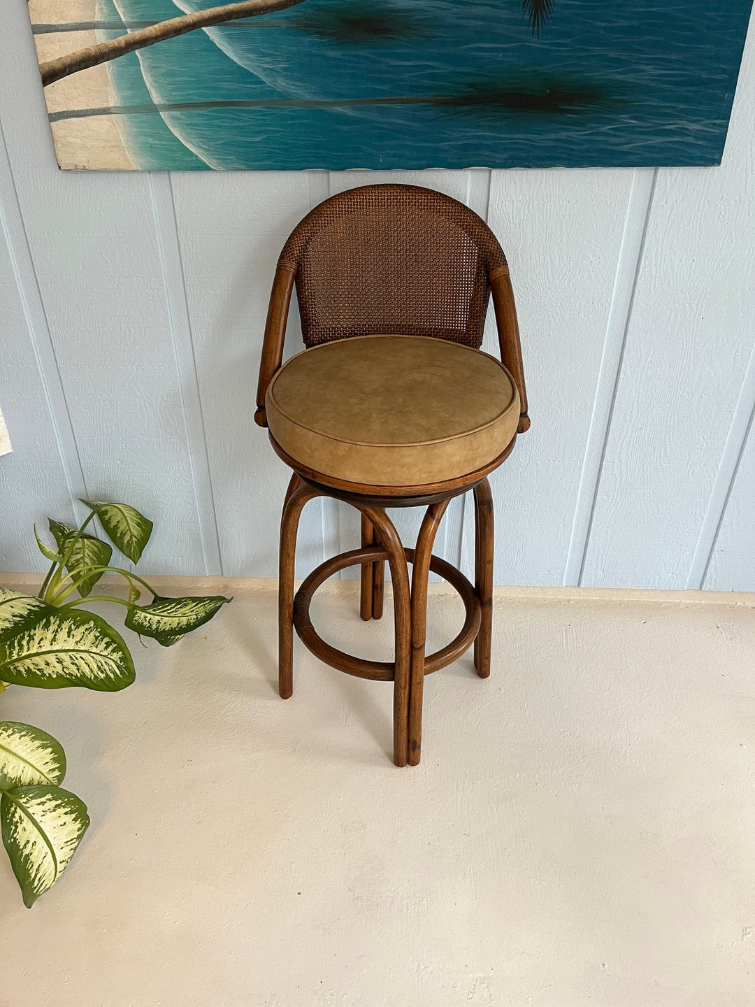 Iconic Ficks Reed Swivel Bar Stool-bamboo Rattan Frame-cane Back ...