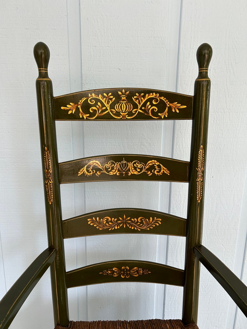 Beautiful Ladder Back Rocker Frame-antique Green&gold Wooden Rocking ...