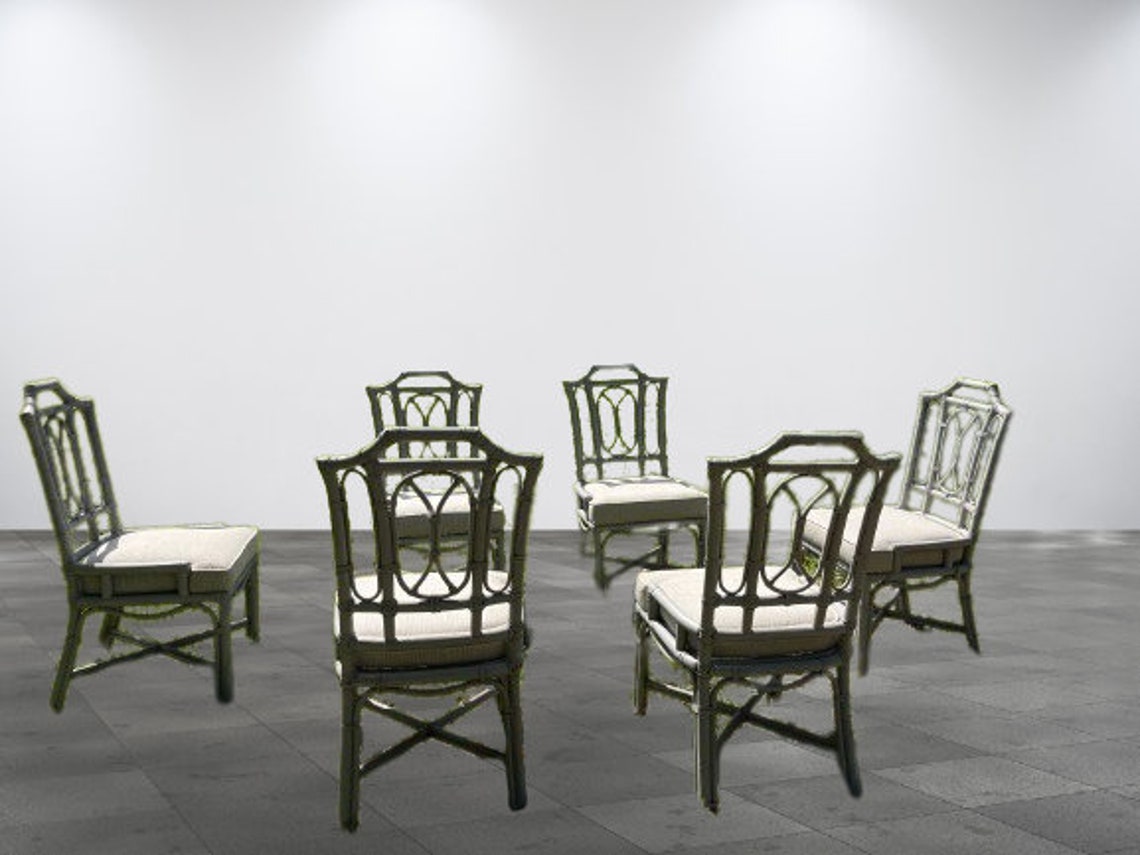 High End Bamboo Rattan Chair-vintage Gray Dinning Chair W/ Upholstery ...