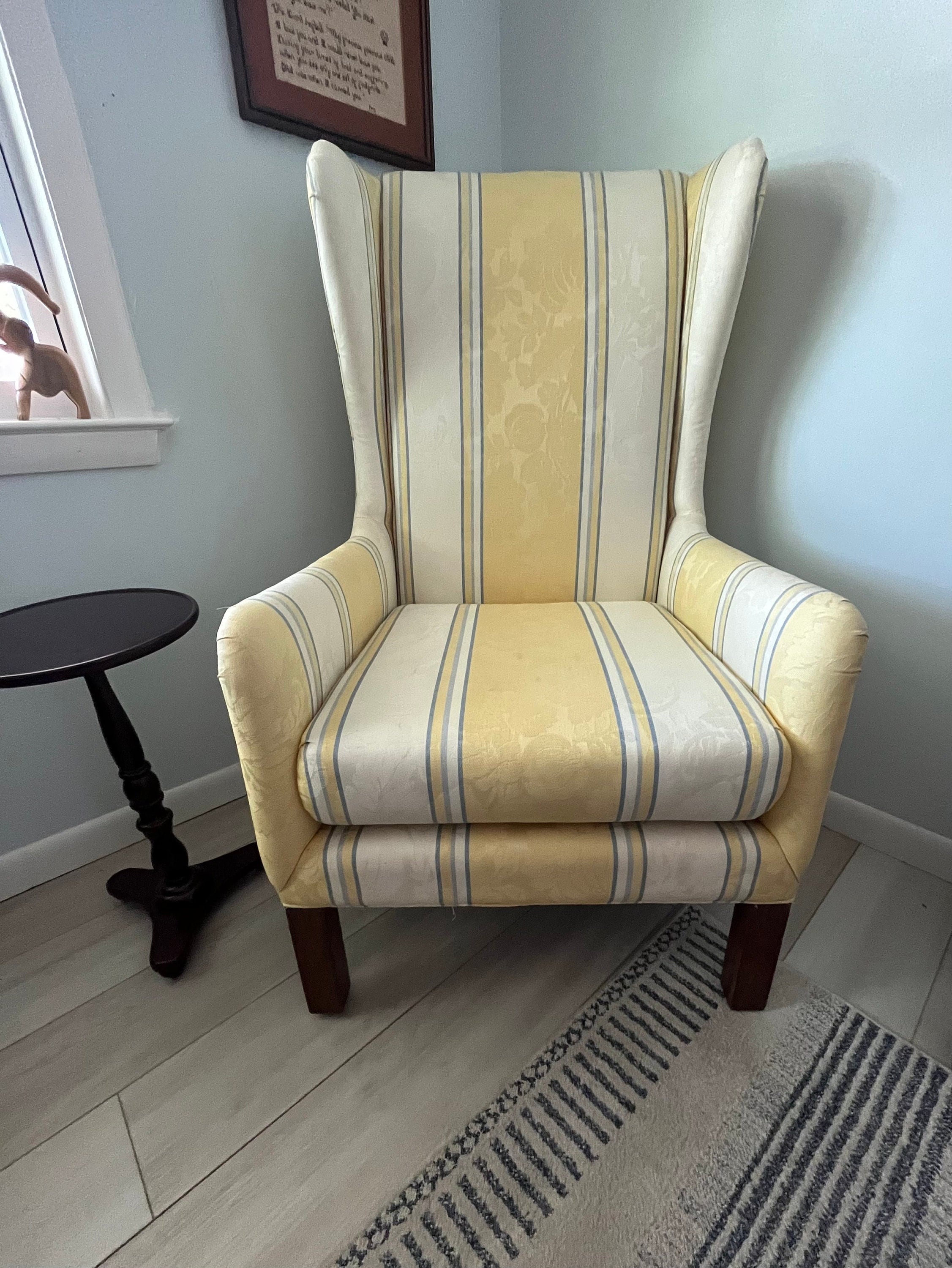 Bright Wingback Chair-yellow, Beige&blue Stripped Upholstery-vintage ...