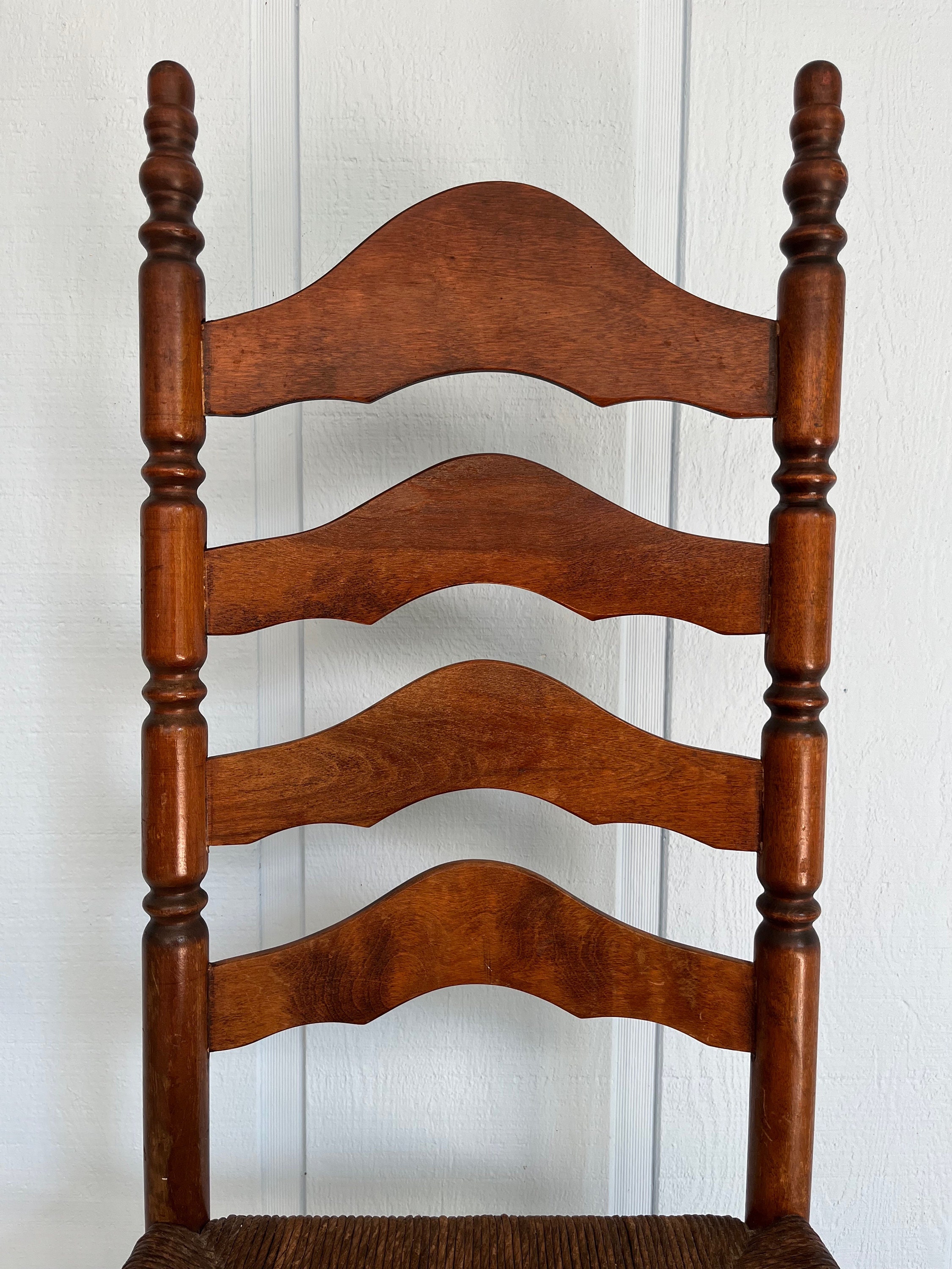 Decent Ladder Back Chair W/ Rush Seat-nutmeg Maple-detailed Finial ...