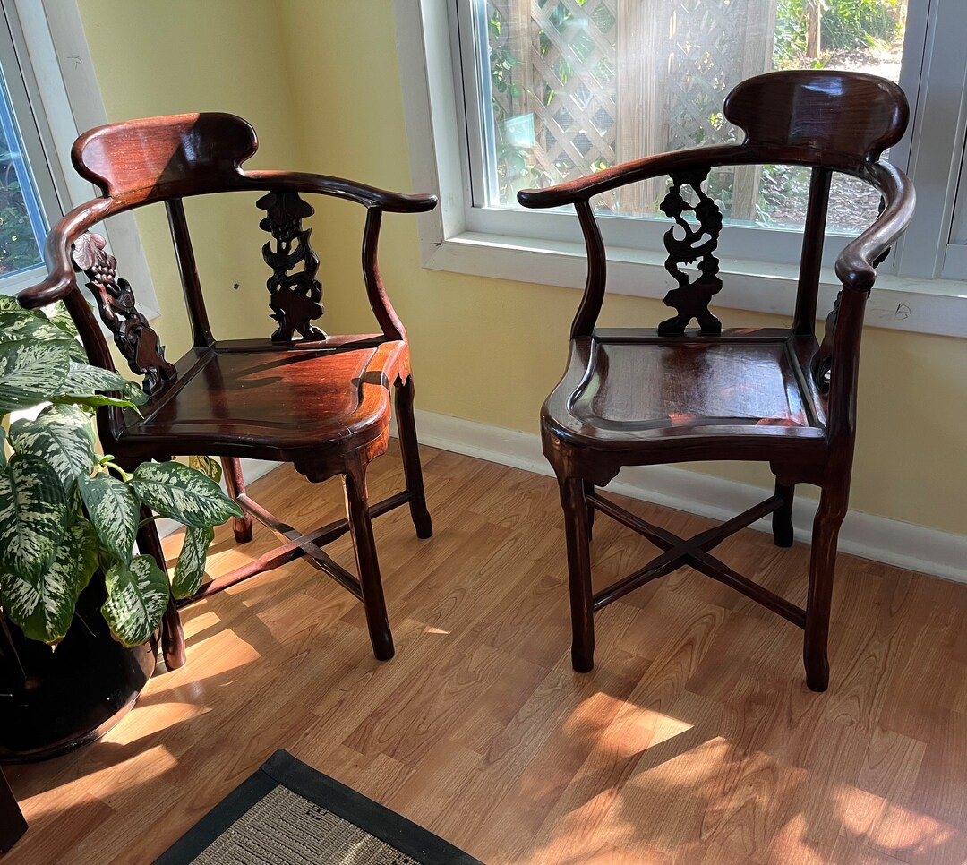 Oriental Pair Handcarved Corner Chairs-asian Accent Rosewood Armchairs ...