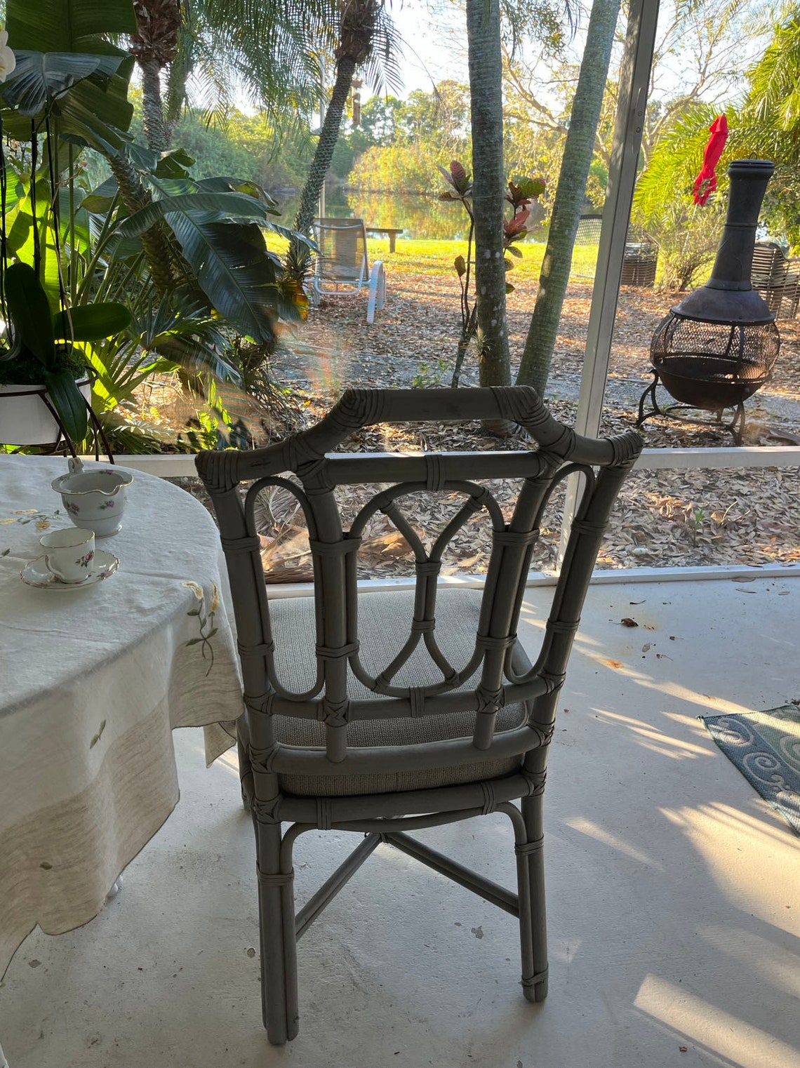 High End Bamboo Rattan Chair-vintage Gray Dinning Chair W/ Upholstery ...