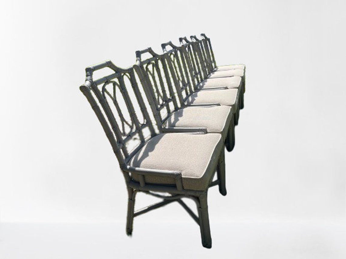 High End Bamboo Rattan Chair-vintage Gray Dinning Chair W/ Upholstery ...