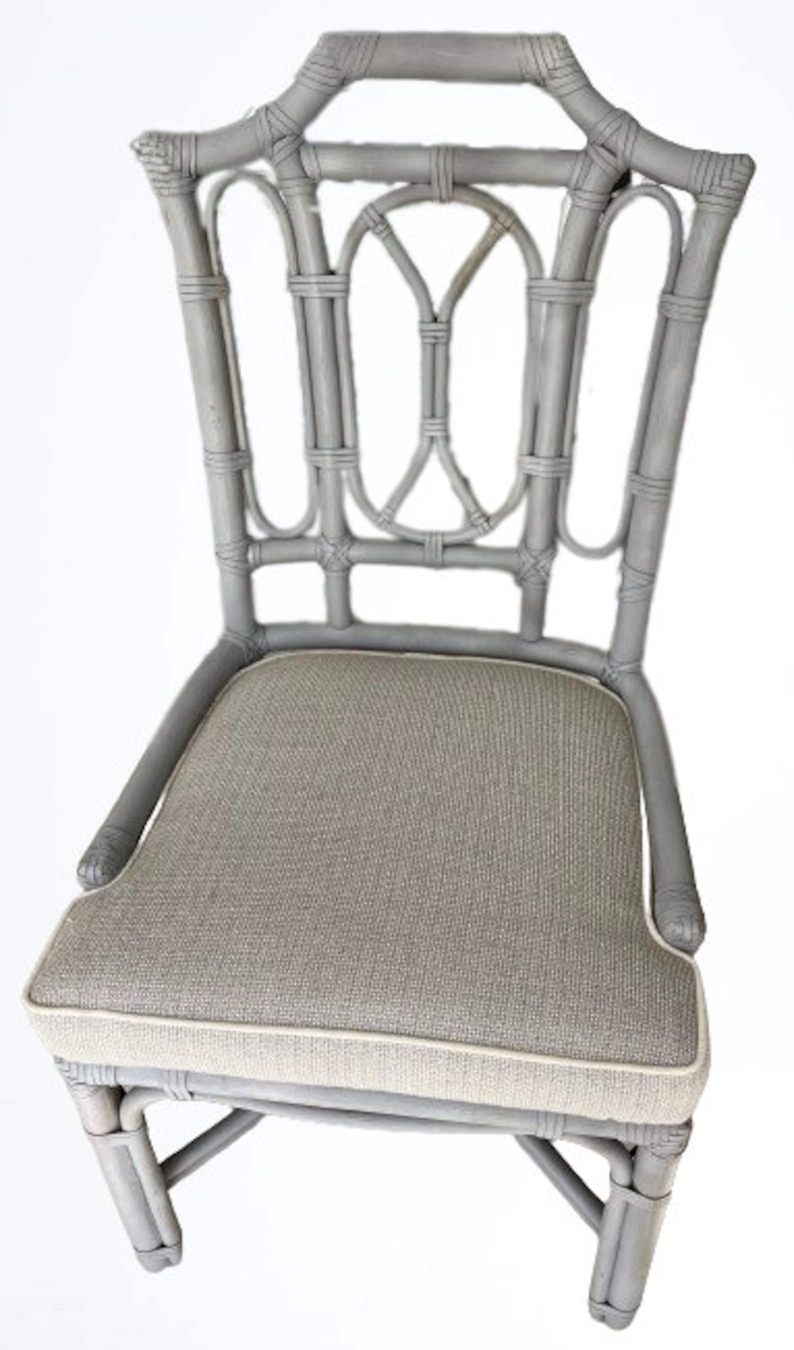 High End Bamboo Rattan Chair-vintage Gray Dinning Chair W/ Upholstery ...