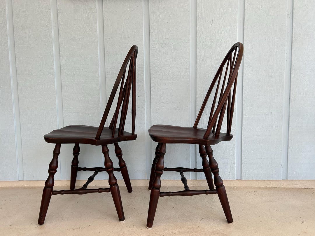 Handsome Pair Bow Back Windsor Chairs-solid Wood Fiddle Back Dining ...