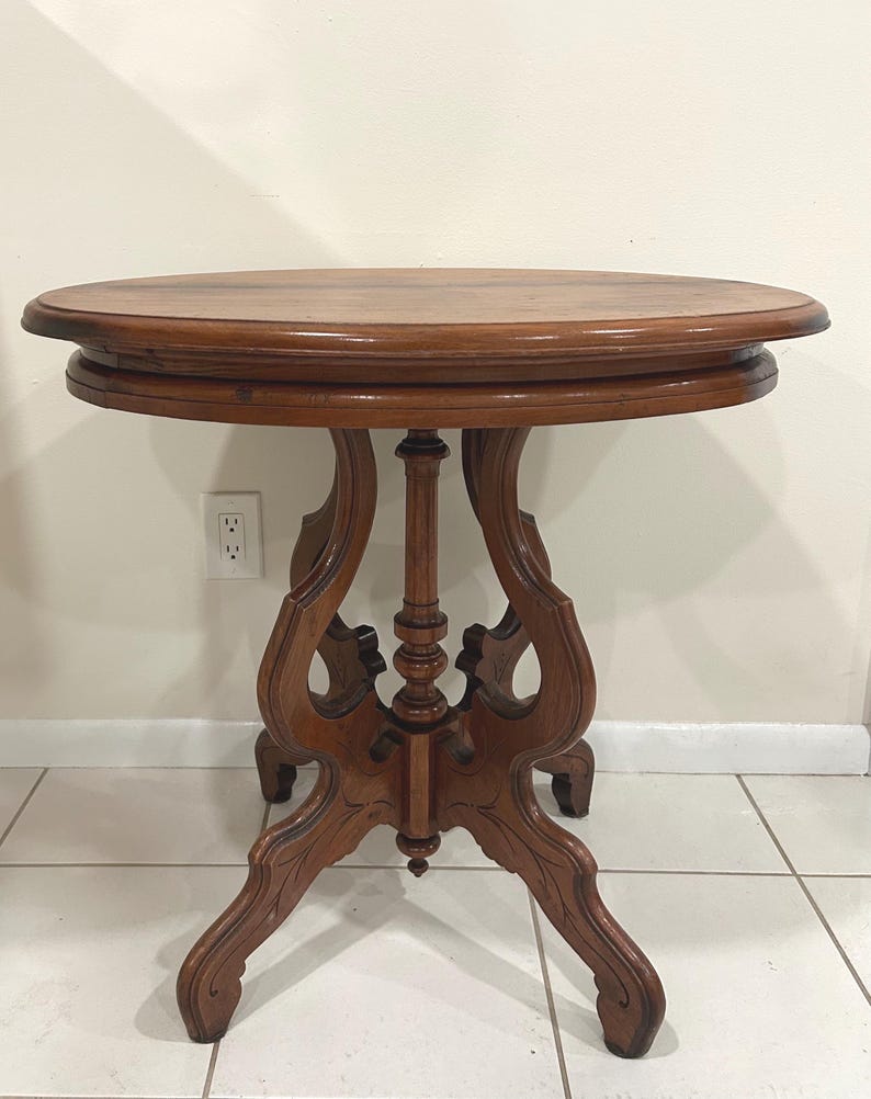 Antique Victorian Oval Parlor Table-carved Oak Side or End Table ...