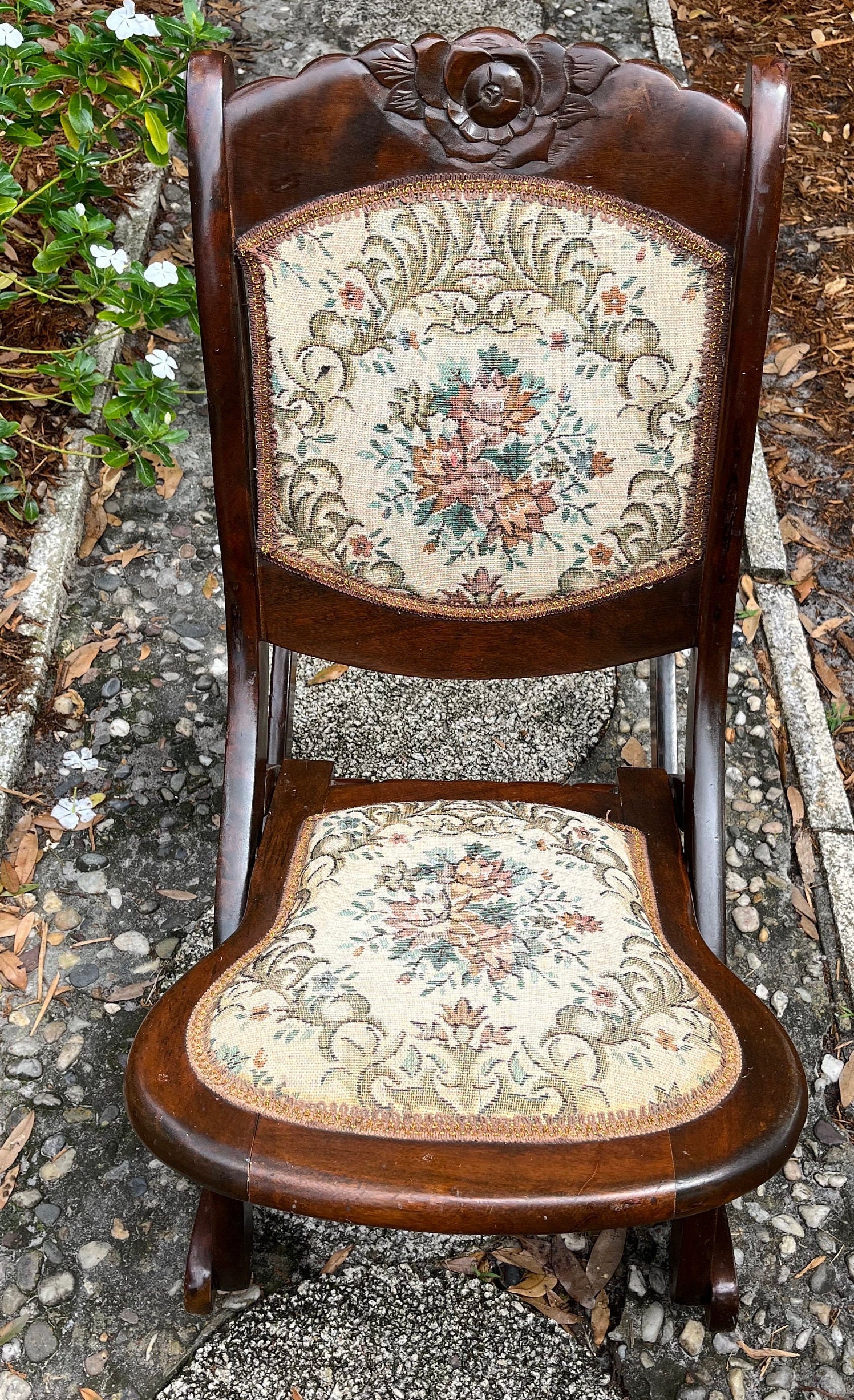 Victorian Flower-top Folding Rocker-kid Size Rocking Chair-floral ...