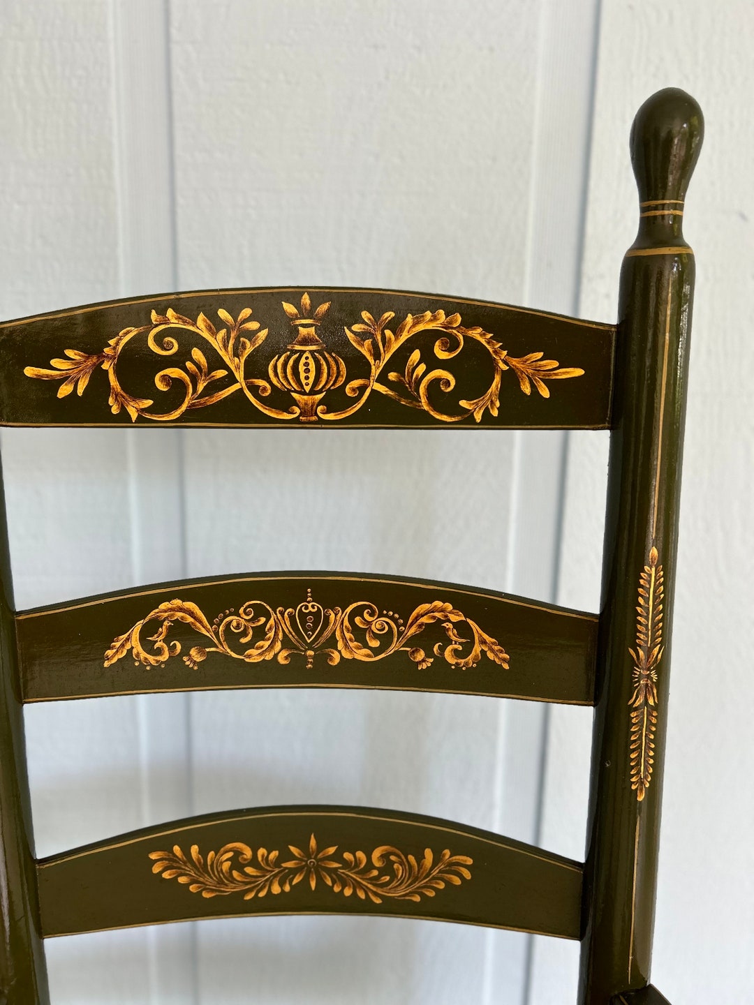 Beautiful Ladder Back Rocker Frame-antique Green&gold Wooden Rocking ...
