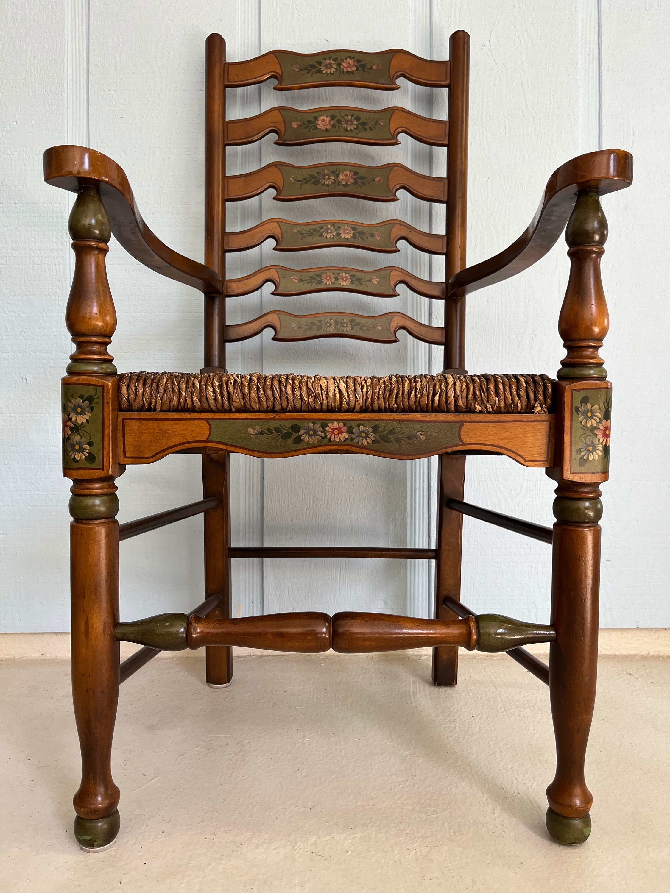 Rarefind English Wavy Ladderback Armchair-brown&green Oak Dining Chair ...