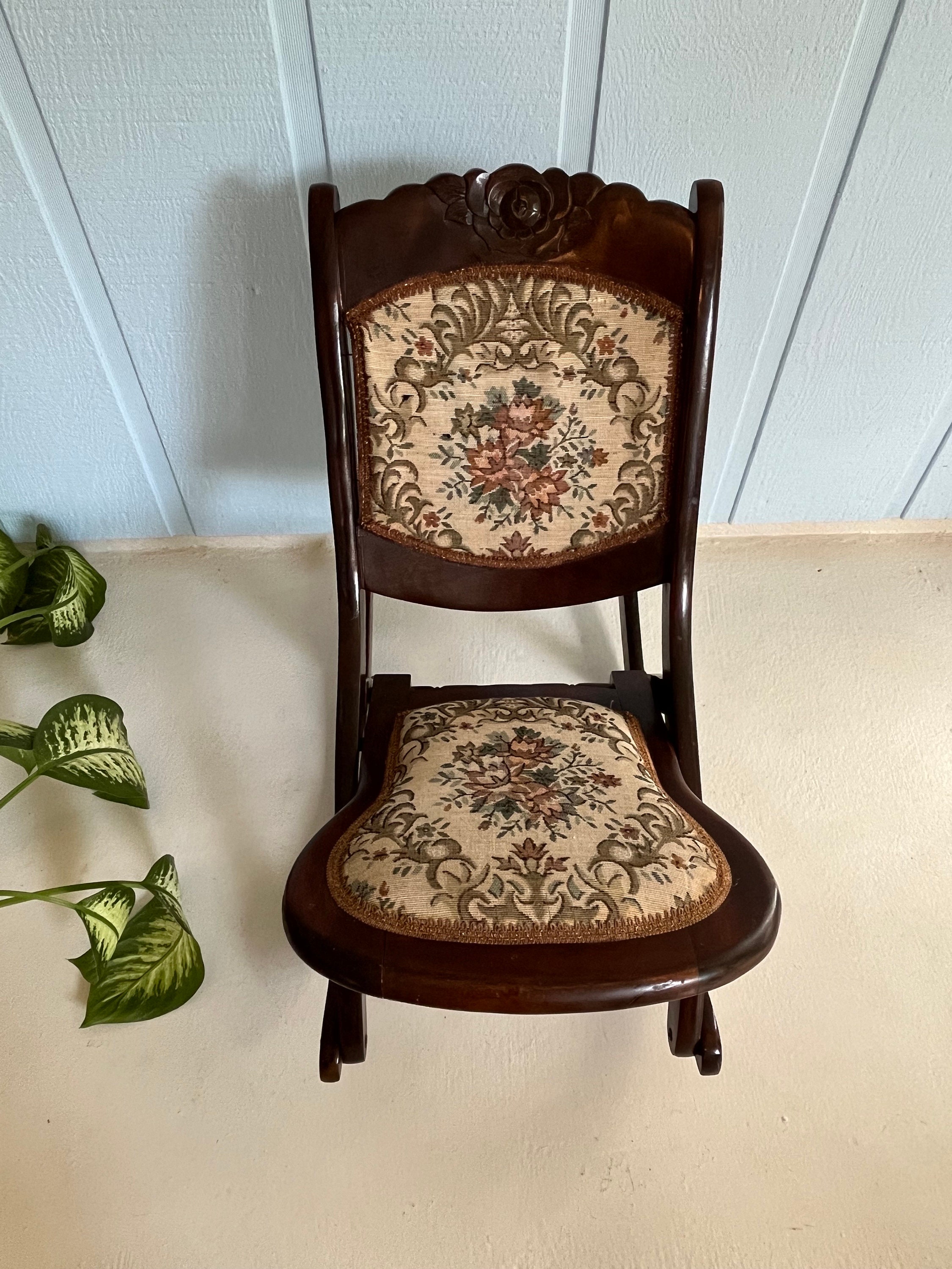 Victorian Flower Folding Rocker-kid Size Rocking Chair-floral Tapestry ...