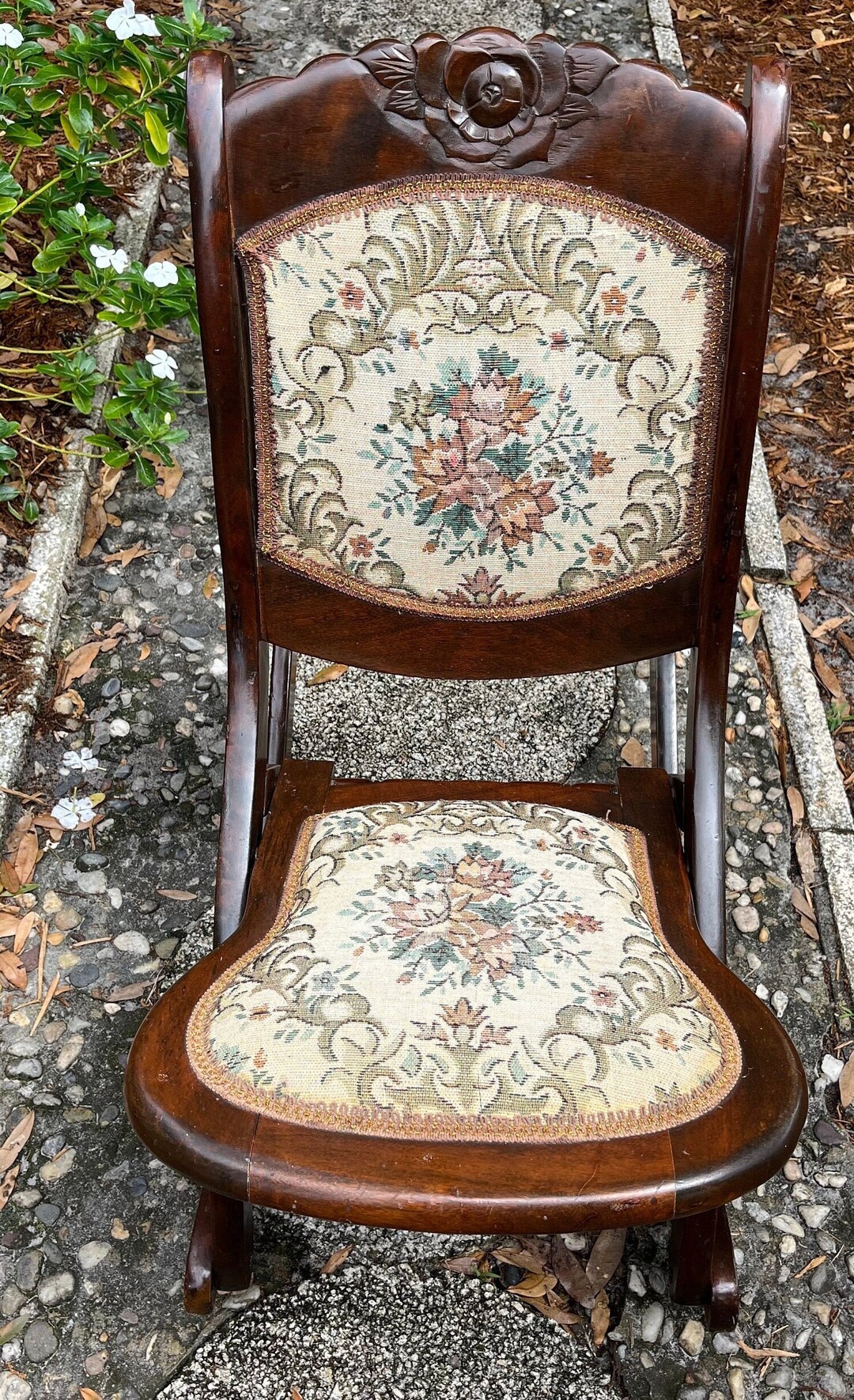 Victorian Flower-top Folding Rocker-kid Size Rocking Chair-floral ...
