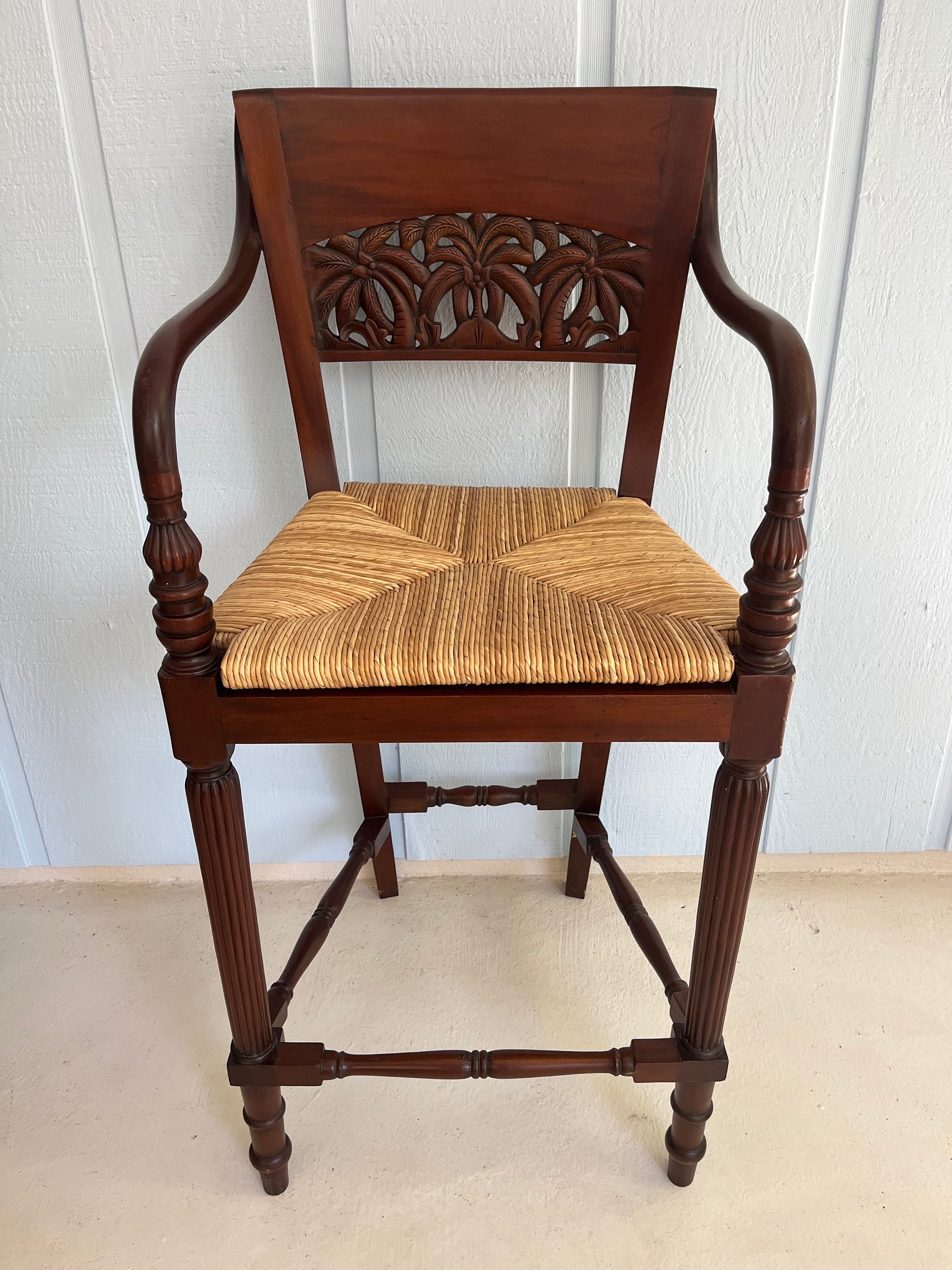 Rare Find Pair Counter Stools-solid Wood Bar Stool-woven Rush Seat ...