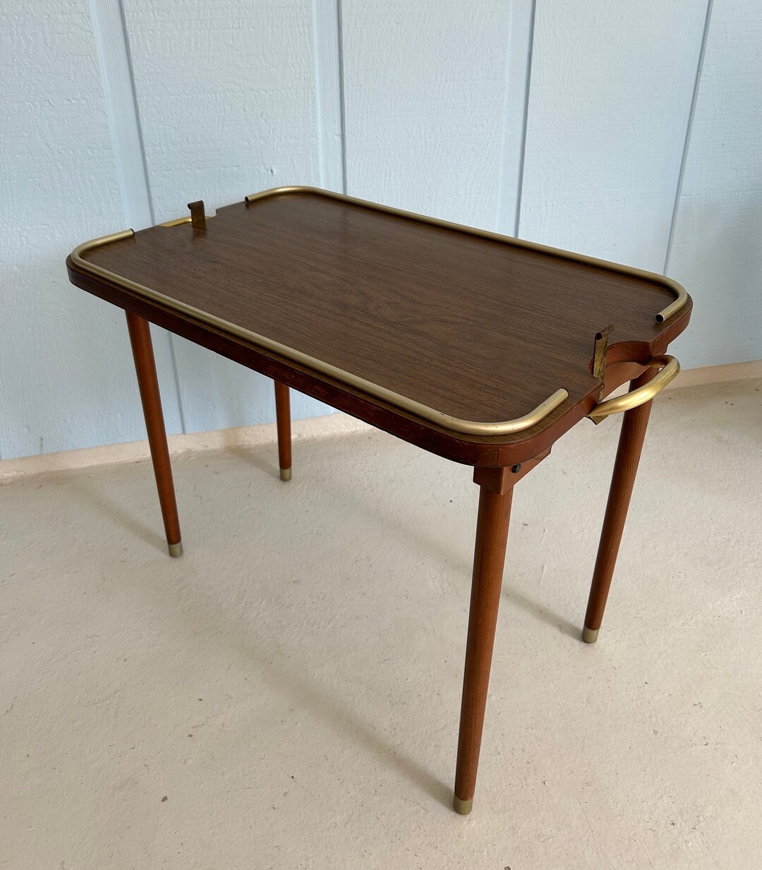 Campaign Style Folding Tray Table-gold Accent Wooden Butler's Table ...