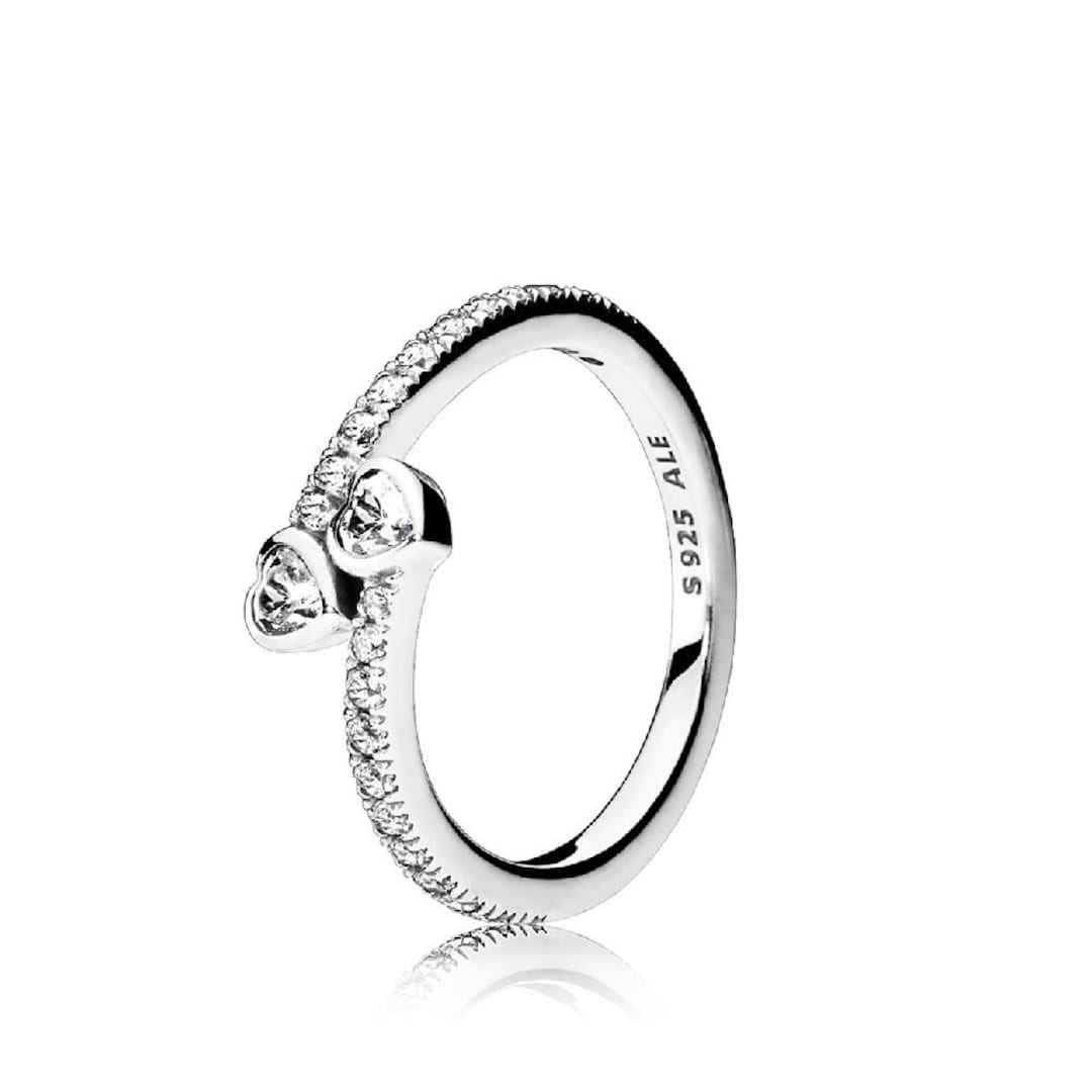 PANDORA Silver Two Hearts Ring Celebrate Love, Sparkle Hand-finished ...