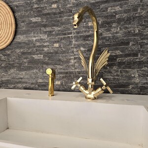 Moroccan Faucet ,unlacquered Brass Swan Faucet With Two Handles - Swan ...