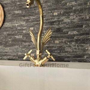 Unlacquered Brass Swan Faucet With Two Handles - Swan Elegance ...