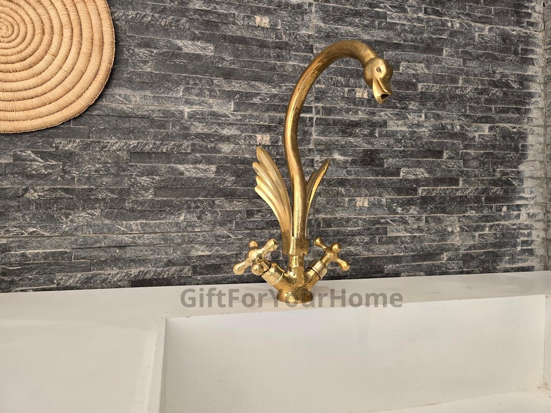 Unlacquered Brass Swan Faucet With Two Handles - Swan Elegance ...