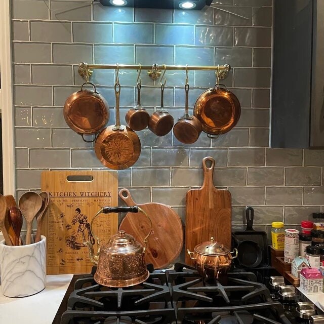 Handmade Vintage Brass Pot Rack Unlacquered Antique Style Rustic Gold ...