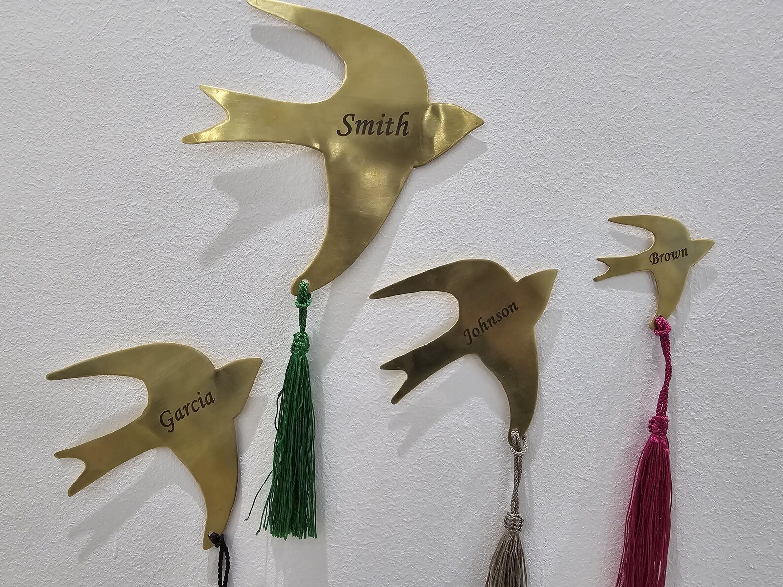 Personalized Brass Bird Wall Art Set - Flock of 4 Flying Birds With ...