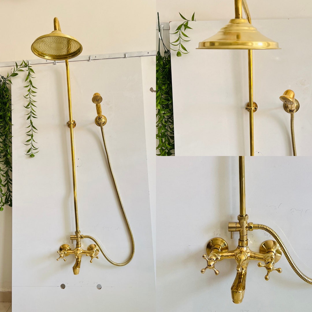Unlacquered Brass Shower System – Outdoor & Indoor Rain Shower With Tub ...