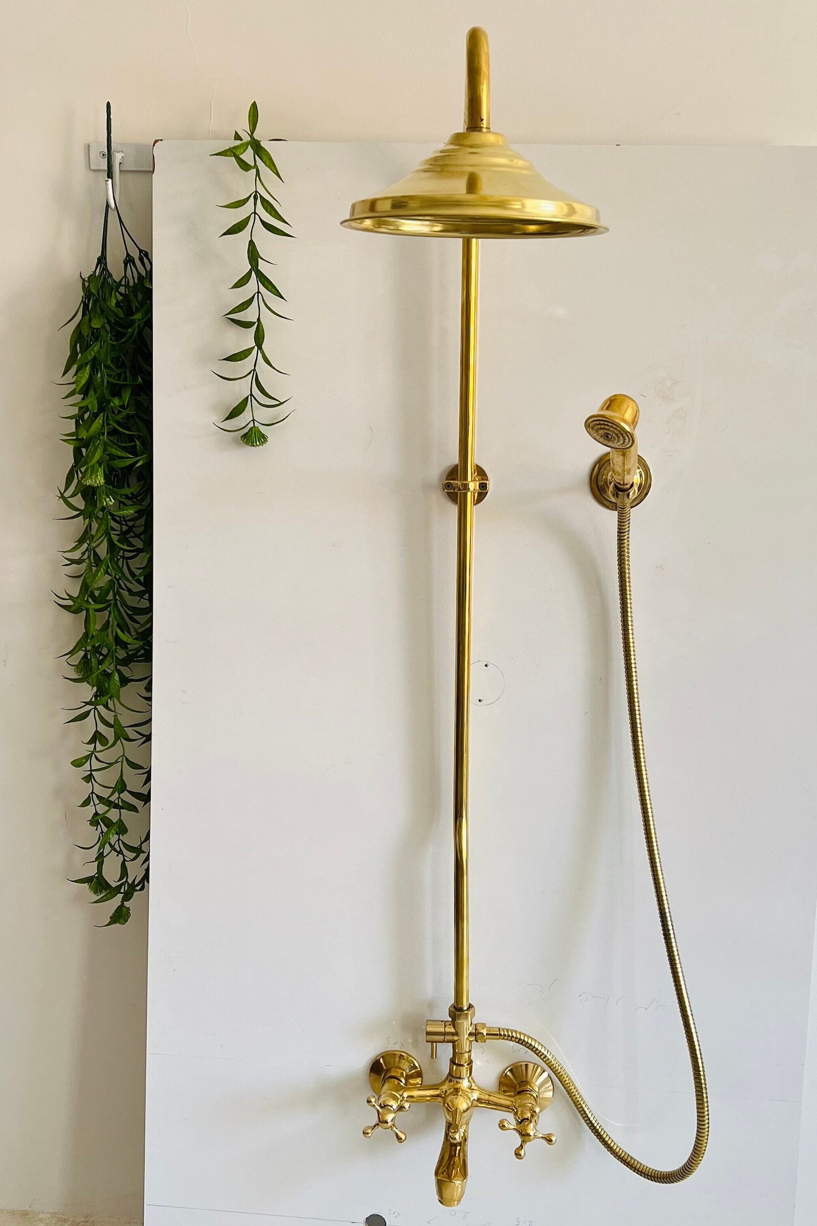 Modern Unlacquered Brass Shower System With Handheld & Rain Shower Head ...