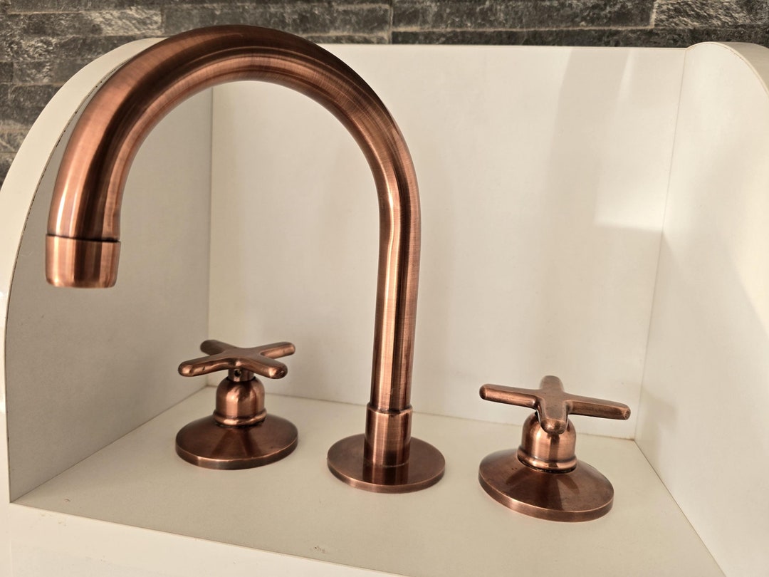 Solid Copper Faucet Set – Handmade Two-handle Bathroom Faucet With ...