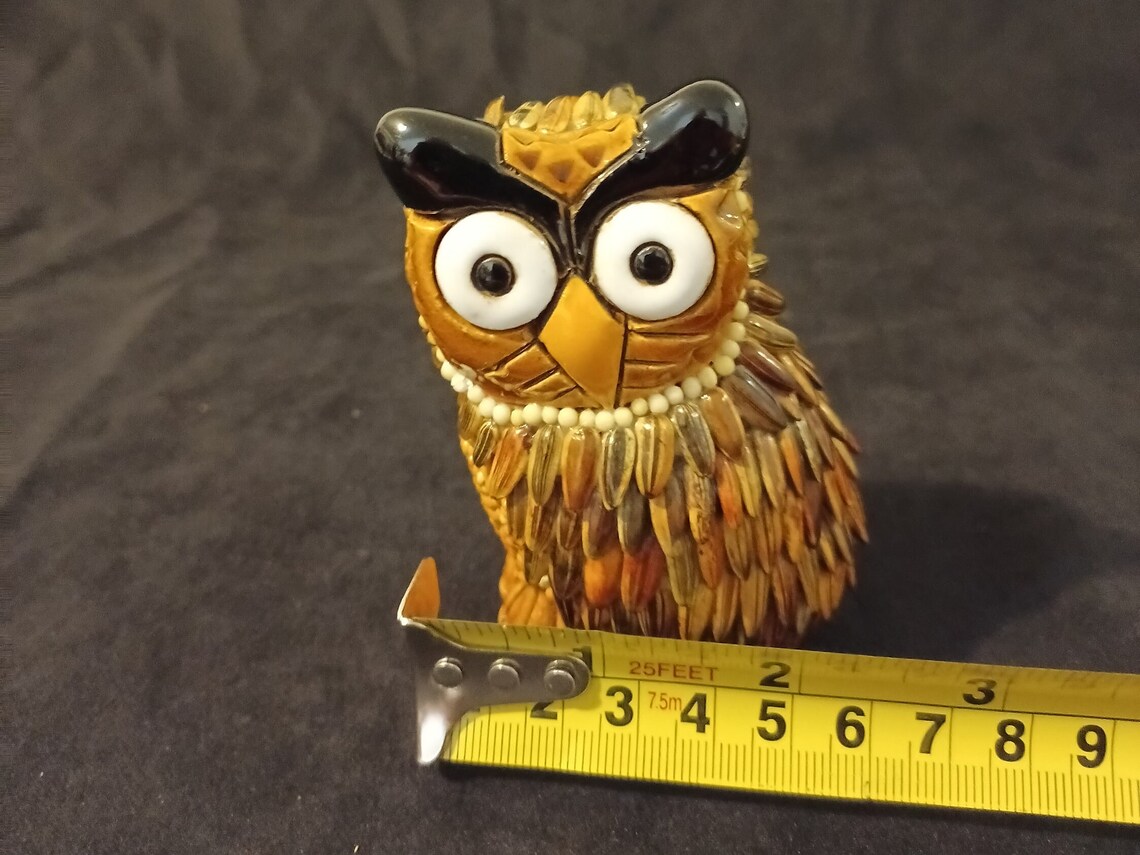 8.5 Cm Unique Collectible Owl Figurine Made From Seeds of Various ...