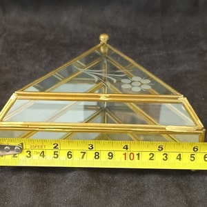 Triangular Etched Glass Trinket Box With Brass Finish. Mexico - Etsy