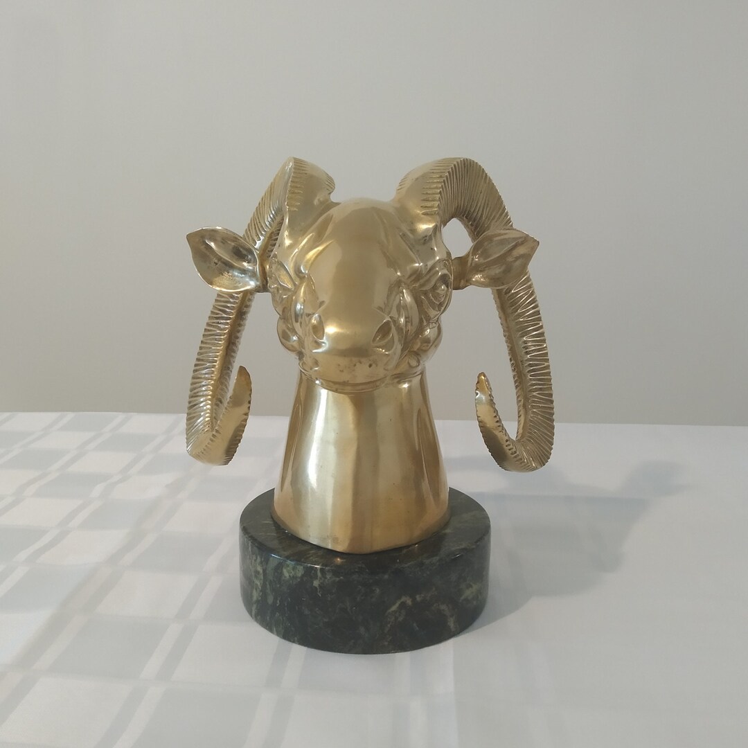 25.5 Cm Brass Ram Bust on Green Marble Base Hollywood Regency - Etsy