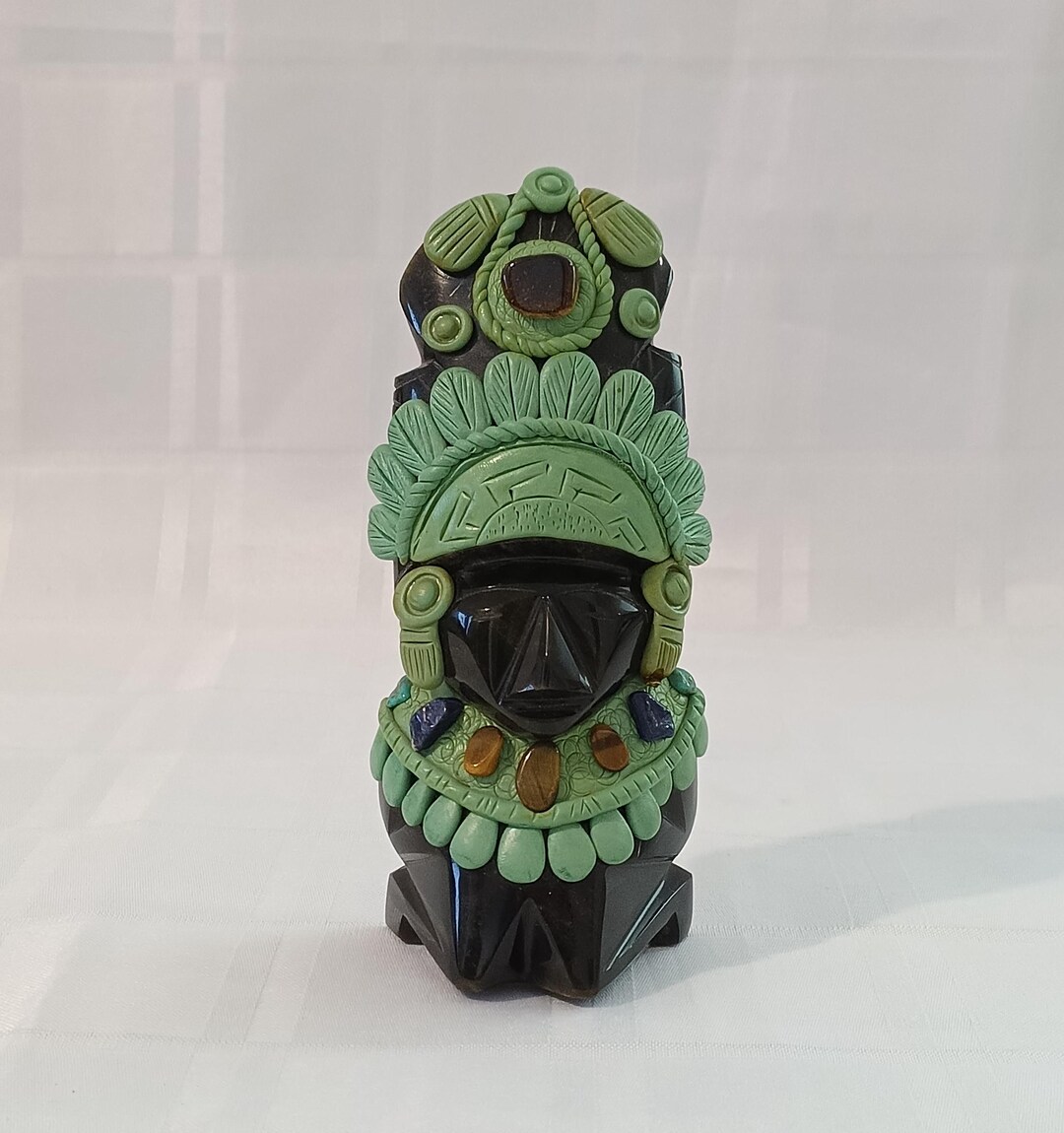 15.5 Cm Mayan Moon Goddess in Silver Obsidian With Gemstones. Rare ...