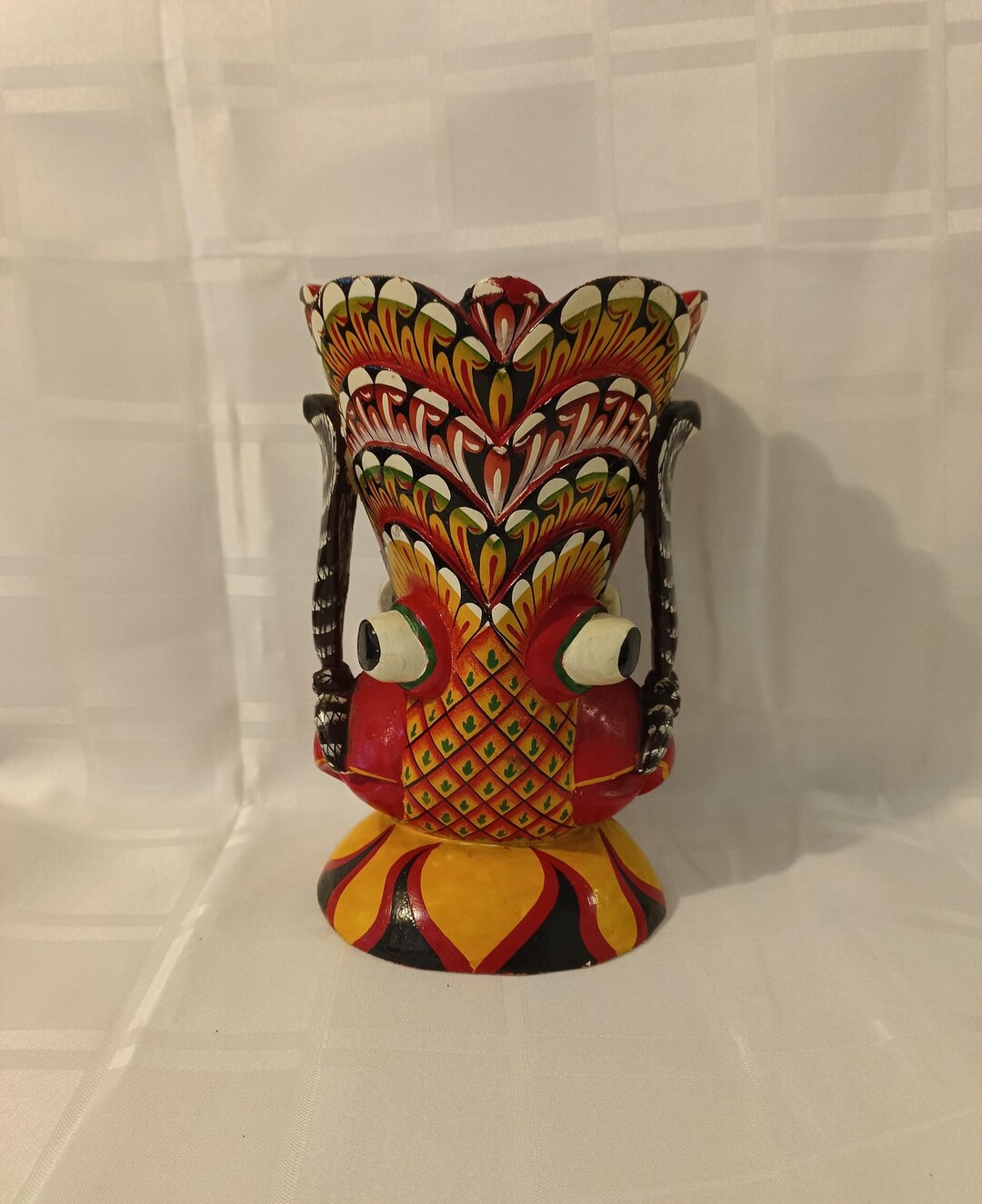 21 Cm Indonesian Wooden Vase, Barong, Balinese Sri Lankan Tiki Cobra ...