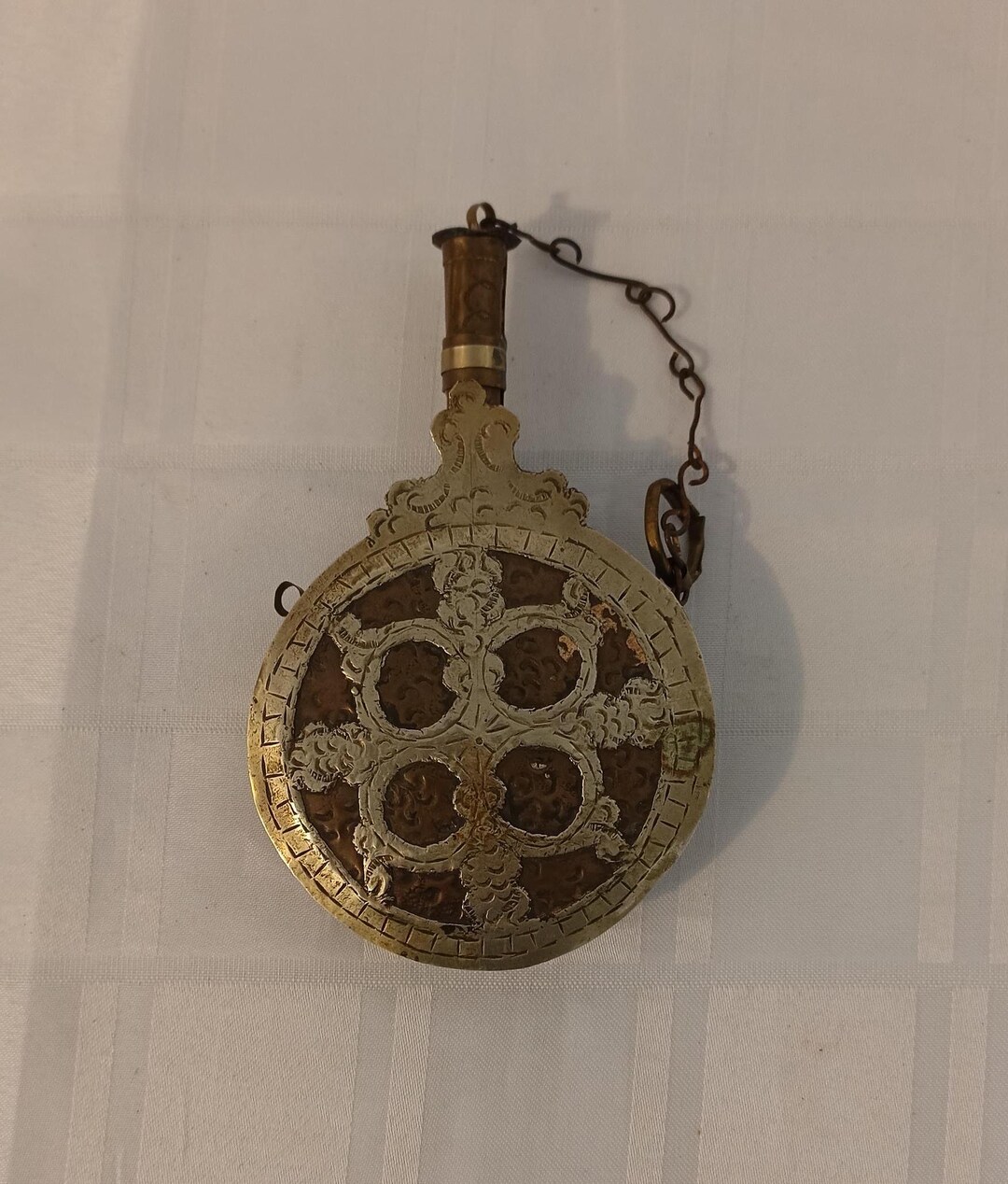 17 Cm Moroccan Powder Flask, Bronze, Copper Alloy. Gunpowder Flask ...