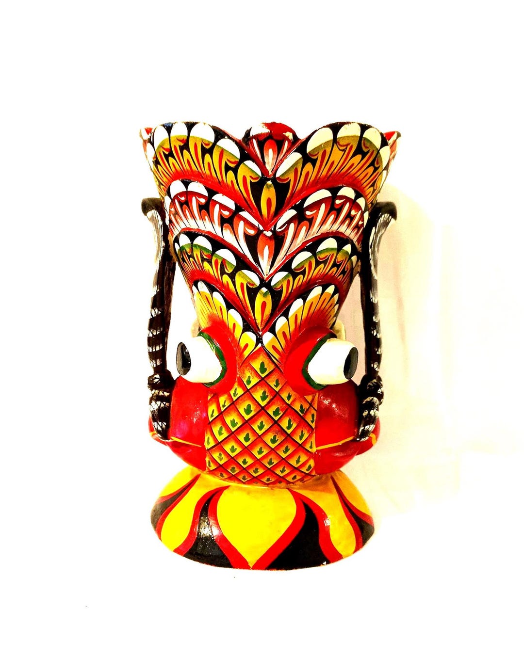 21 Cm Indonesian Wooden Vase, Barong, Balinese Sri Lankan Tiki Cobra ...