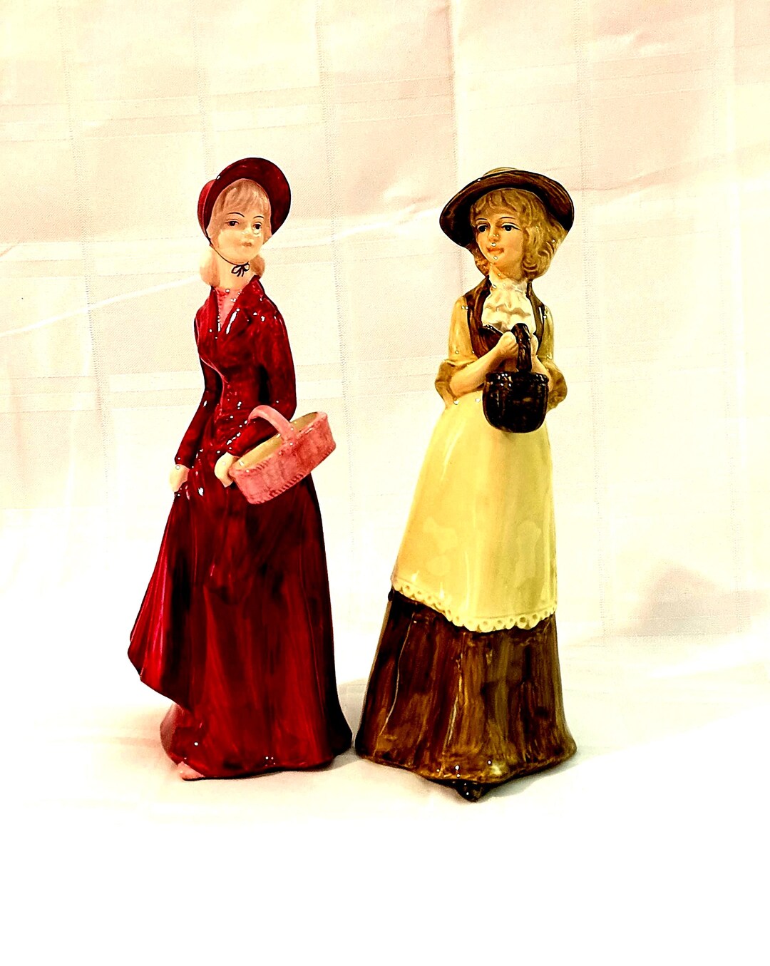 21.5 Cm Two Porcelain Lady Figurines With Baskets JK Pottery, Made in ...