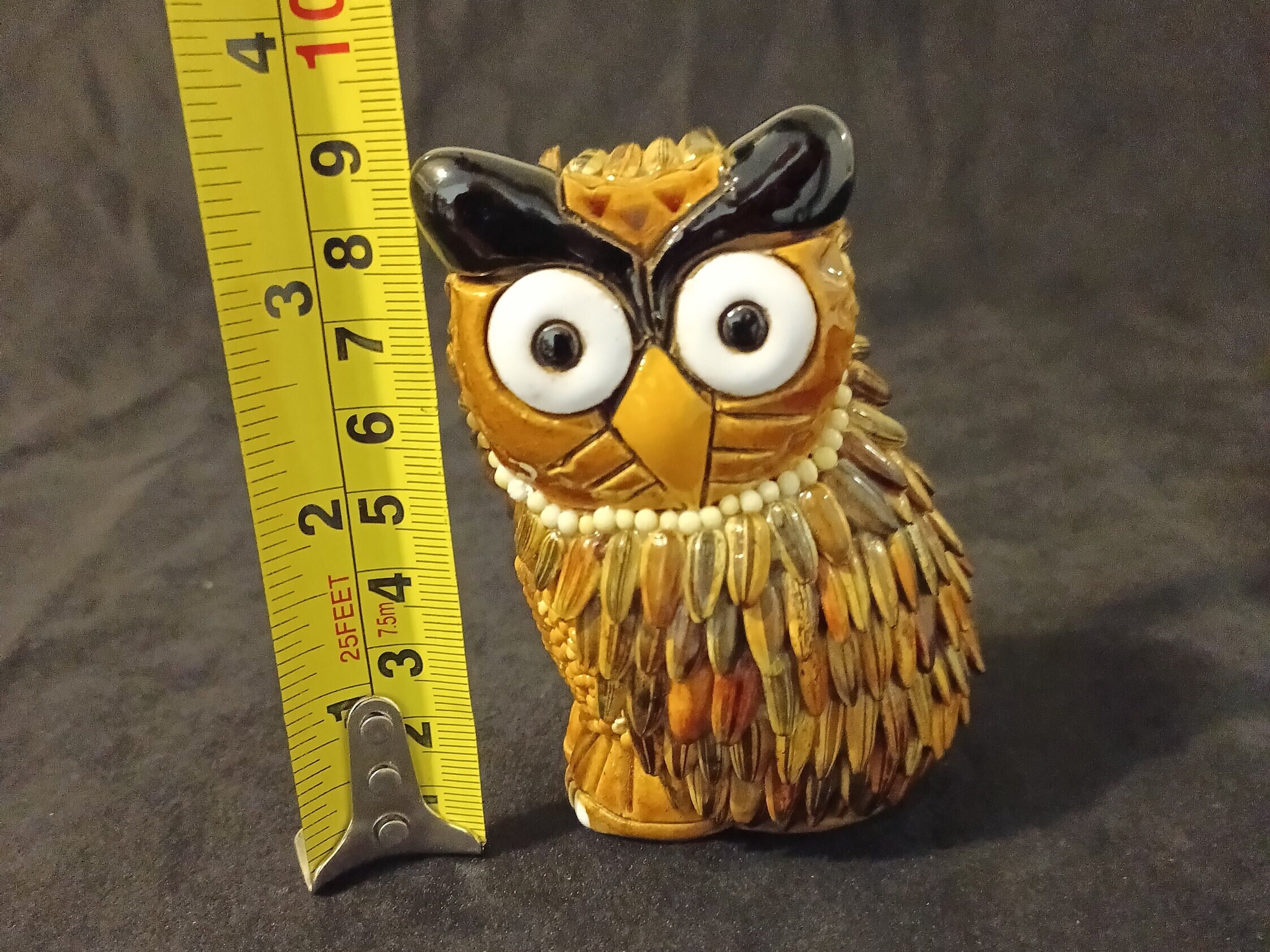 8.5 Cm Unique Collectible Owl Figurine Made From Seeds of Various ...