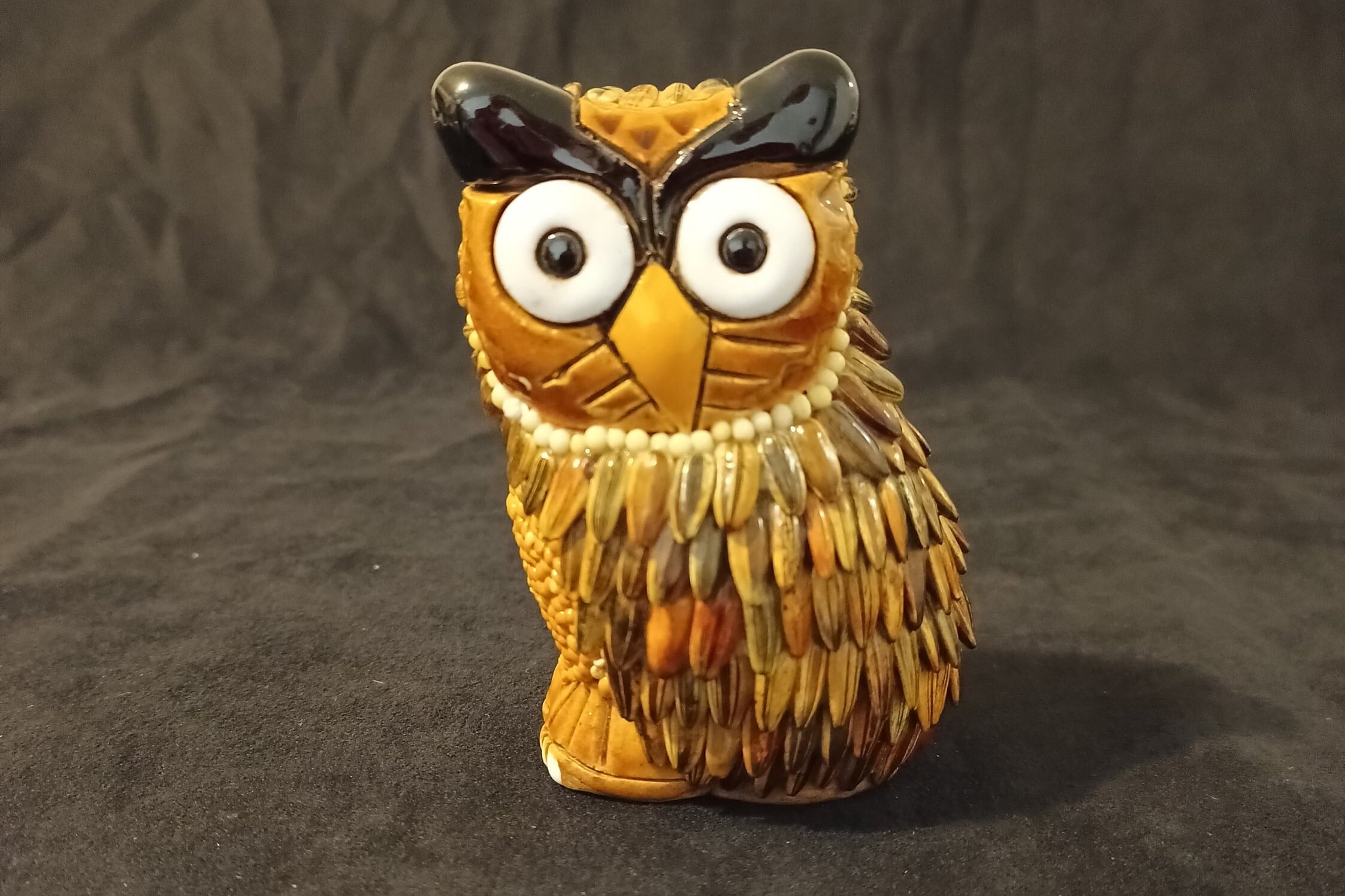 8.5 Cm Unique Collectible Owl Figurine Made From Seeds of Various ...