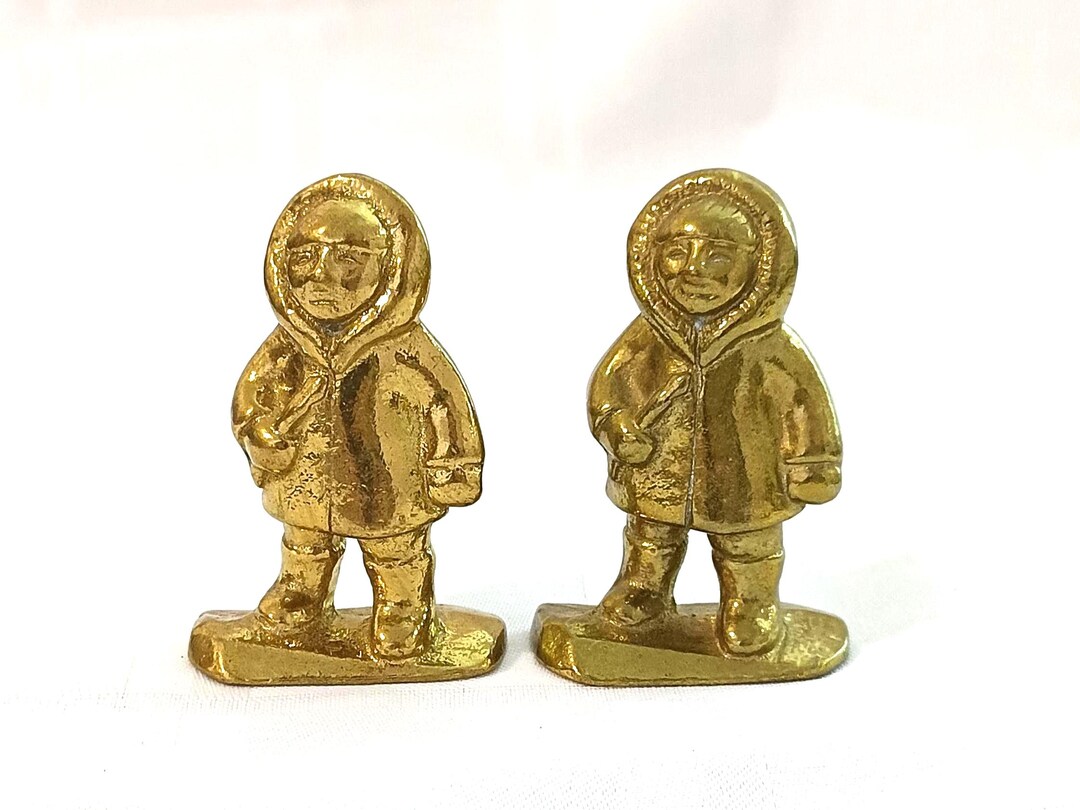 6.5 Cm Two Solid Brass Indigenous Eskimo and Inuit Figurines. Riverside ...