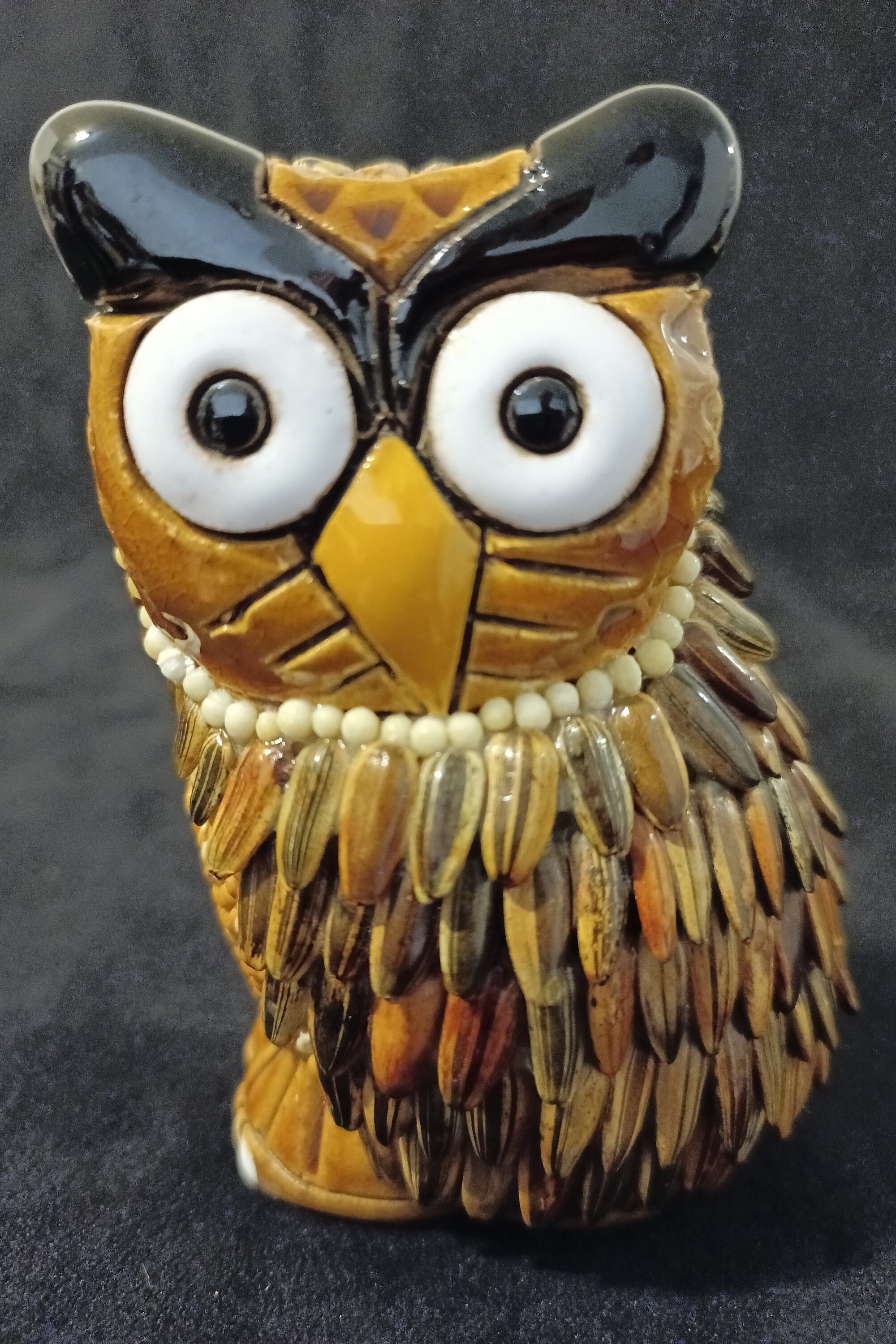 8.5 Cm Unique Collectible Owl Figurine Made From Seeds of Various ...