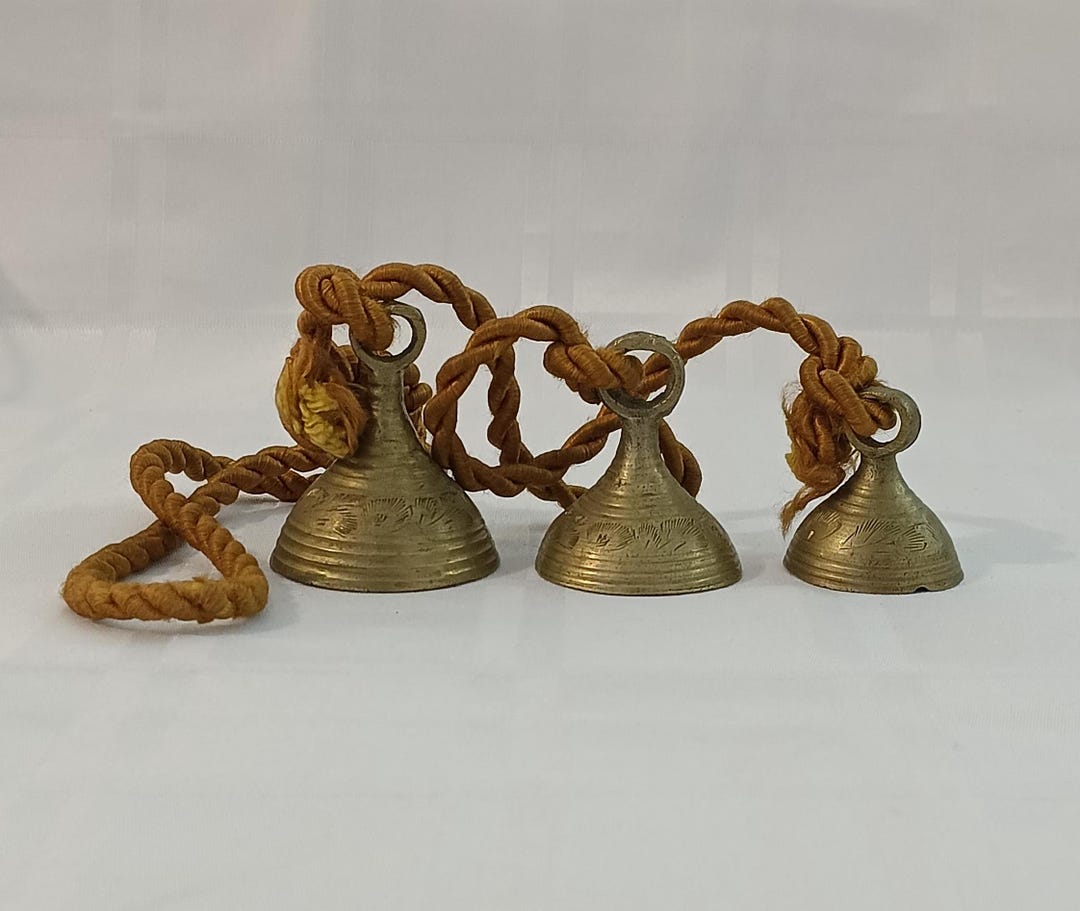 3 Brass Bells, Etched Brass Bell, Meditation Tool, Floral Etched Brass ...