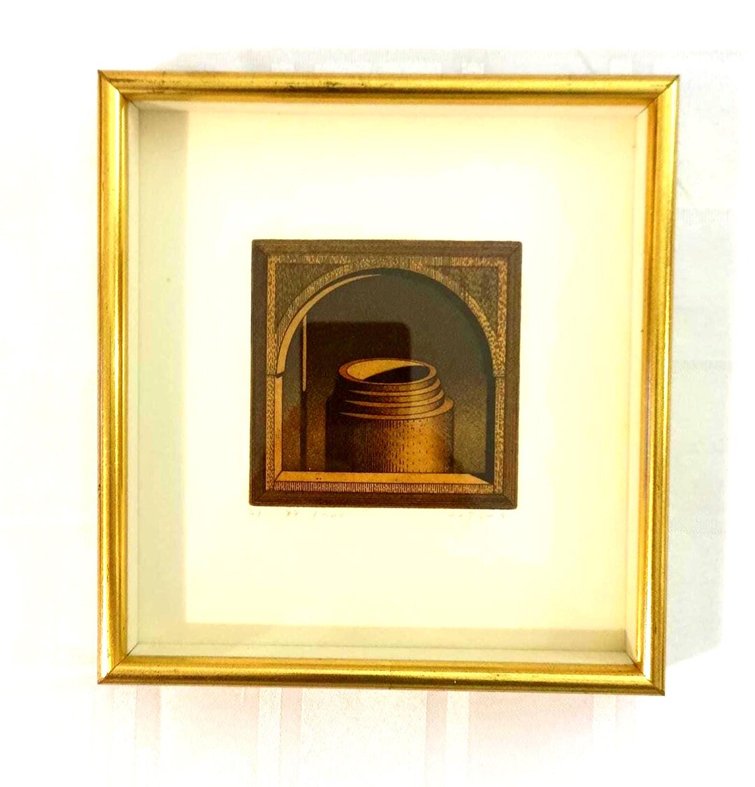 22x 20 Cm Engraving With a Cylindrical Object Placed Under an Arch. the ...