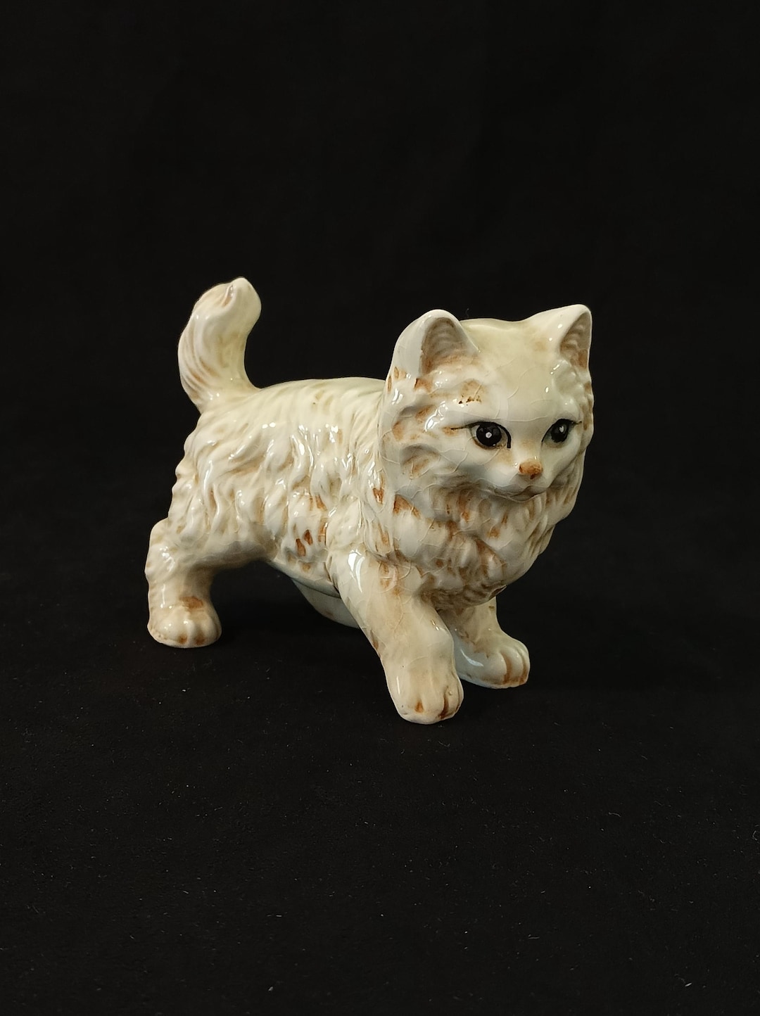 8.5cm Antique Japanese Cat Figurine Hand Painted Ceramic Cat Statue ...