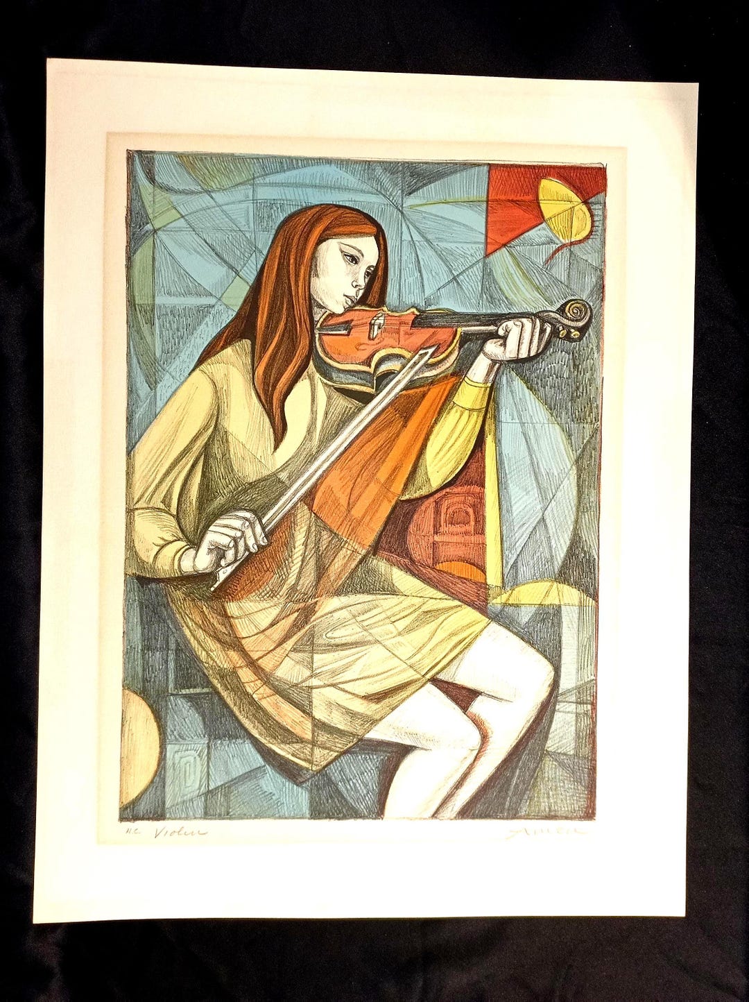 58 X 45 Cm Irving Amen "violin" Hand Signed Limited Edition Lithograph ...