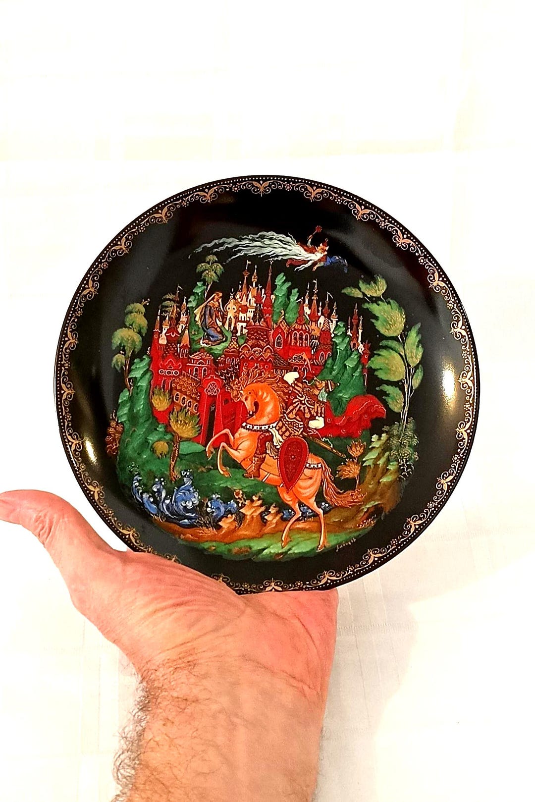 19 Cm Palekh Plate Fairy Tale "ruslan and Ludmila" Gold Finish Mint ...