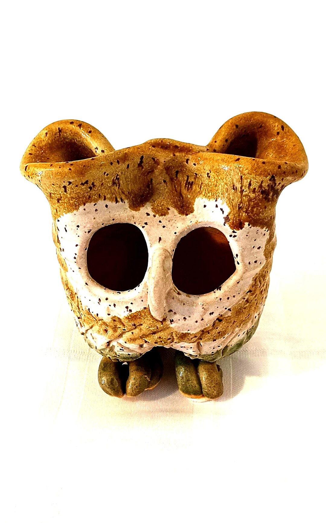 10 Cm Handmade Glazed Ceramic Owl Vase, Mid Century Abstract, Signed ...