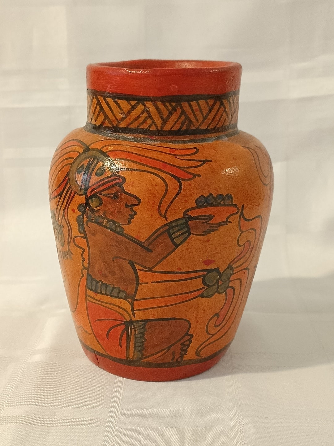 16.5 Cm Aztec and Inca Vase Mexican Tonal Pottery Crafted in Mexican ...